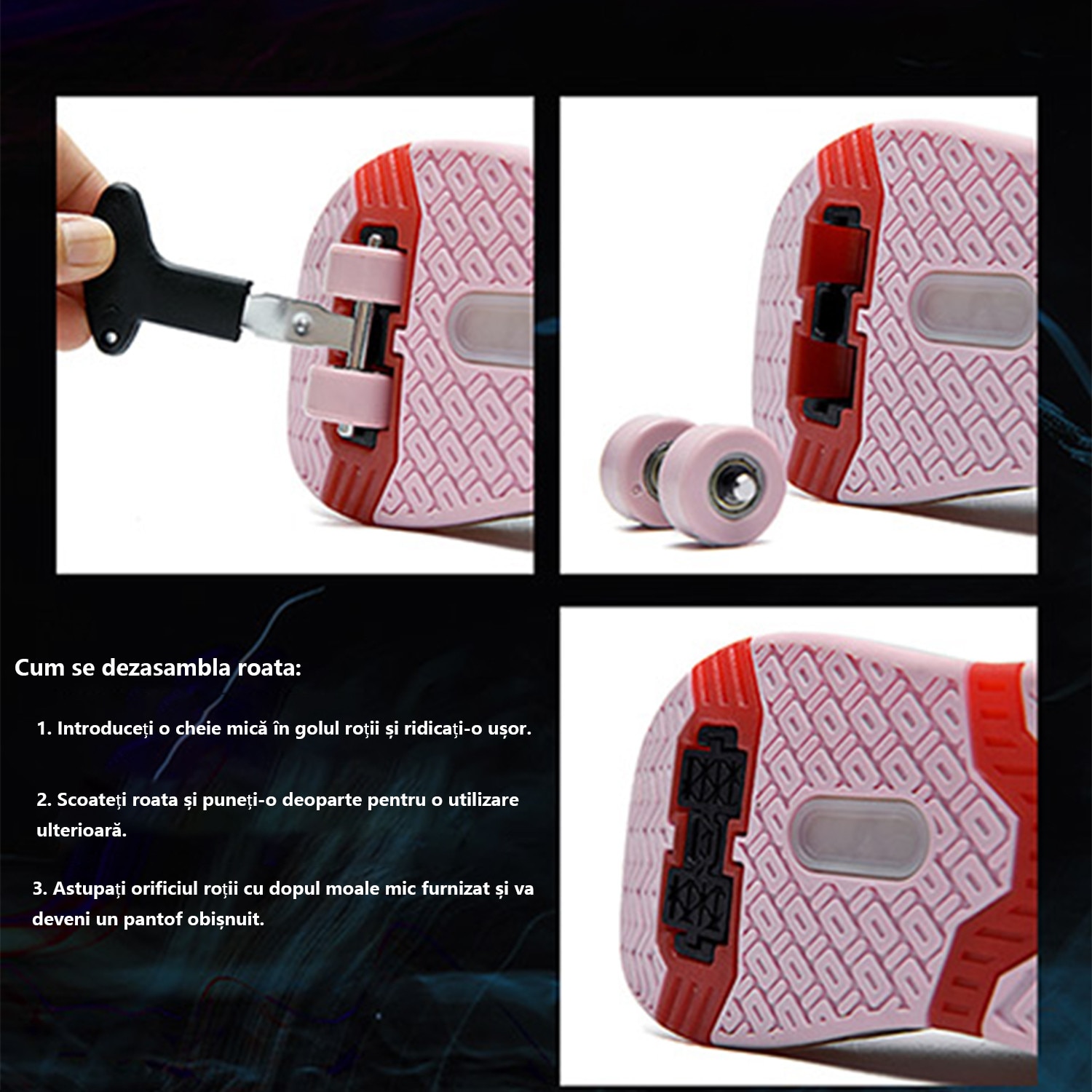 Role pentru copii,4 roti, cu roti detasabile patine sport, Cu LED ...