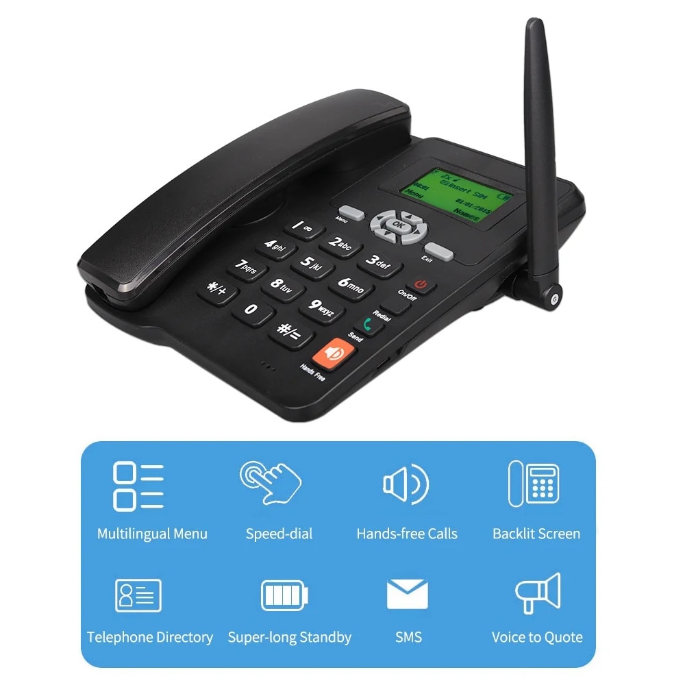 Telefon fix fără fir Fokelyi, dual SIM, radio și alarmă, negru, 25x20x6 ...