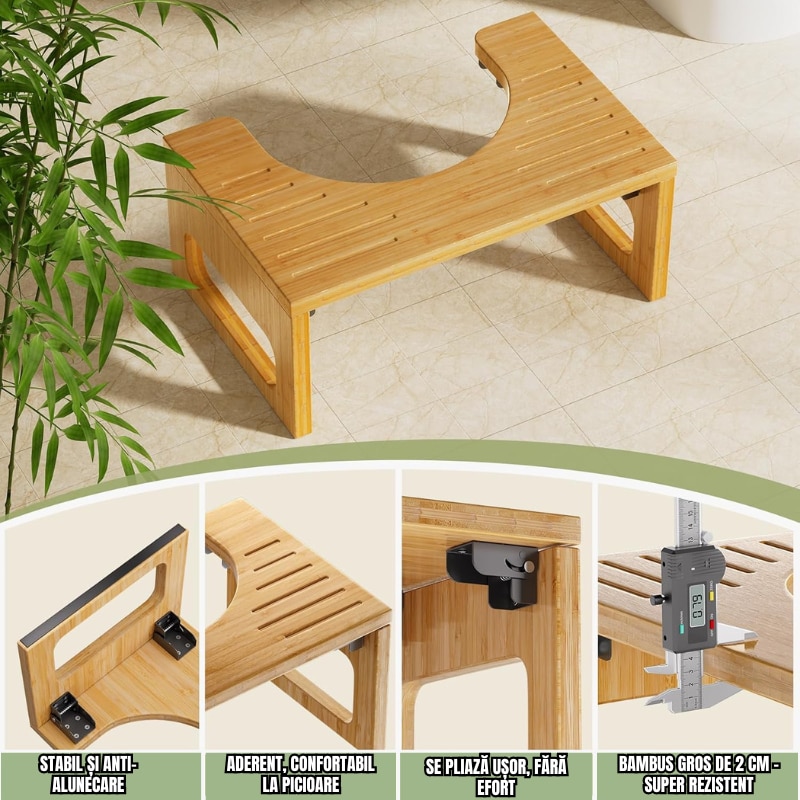 Scaunel Inaltator WC Jaskus® Bambus - Taburet Postural Reglabil ...