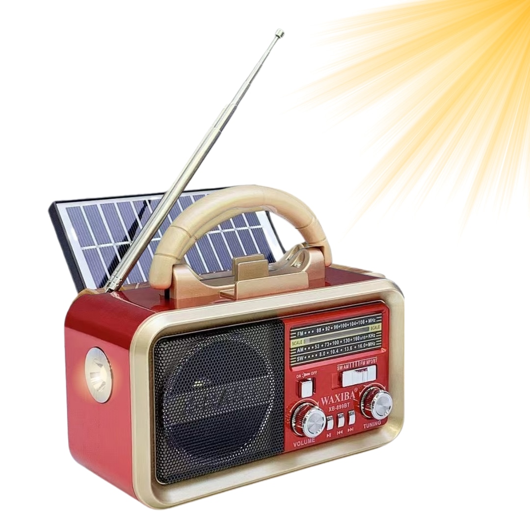 Radio portabil multifunctional XB-899 cu bluetooth, mp3, panou solar, lanterna integrata si ...