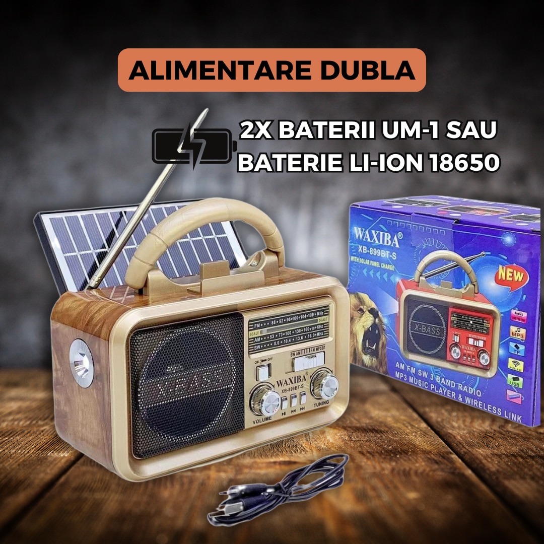 Radio portabil multifunctional XB-899 cu bluetooth, mp3, panou solar ...