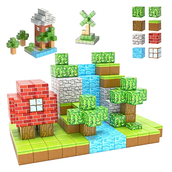 Minecraft Cuburi Magnetice de Constructie D&K, 100 Piese, Joc ...