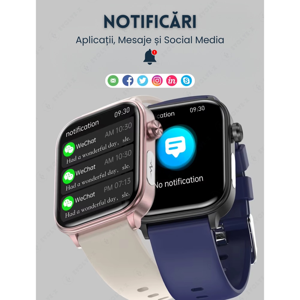 Ceas smartwatch Evolve-x® EvoPulse PRO, EKG, Apeluri si mesaje bluetooth, Glucometru ...