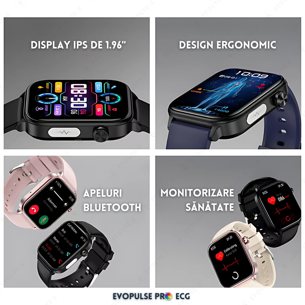 Ceas smartwatch Evolve-x® EvoPulse PRO, EKG, Apeluri si mesaje ...