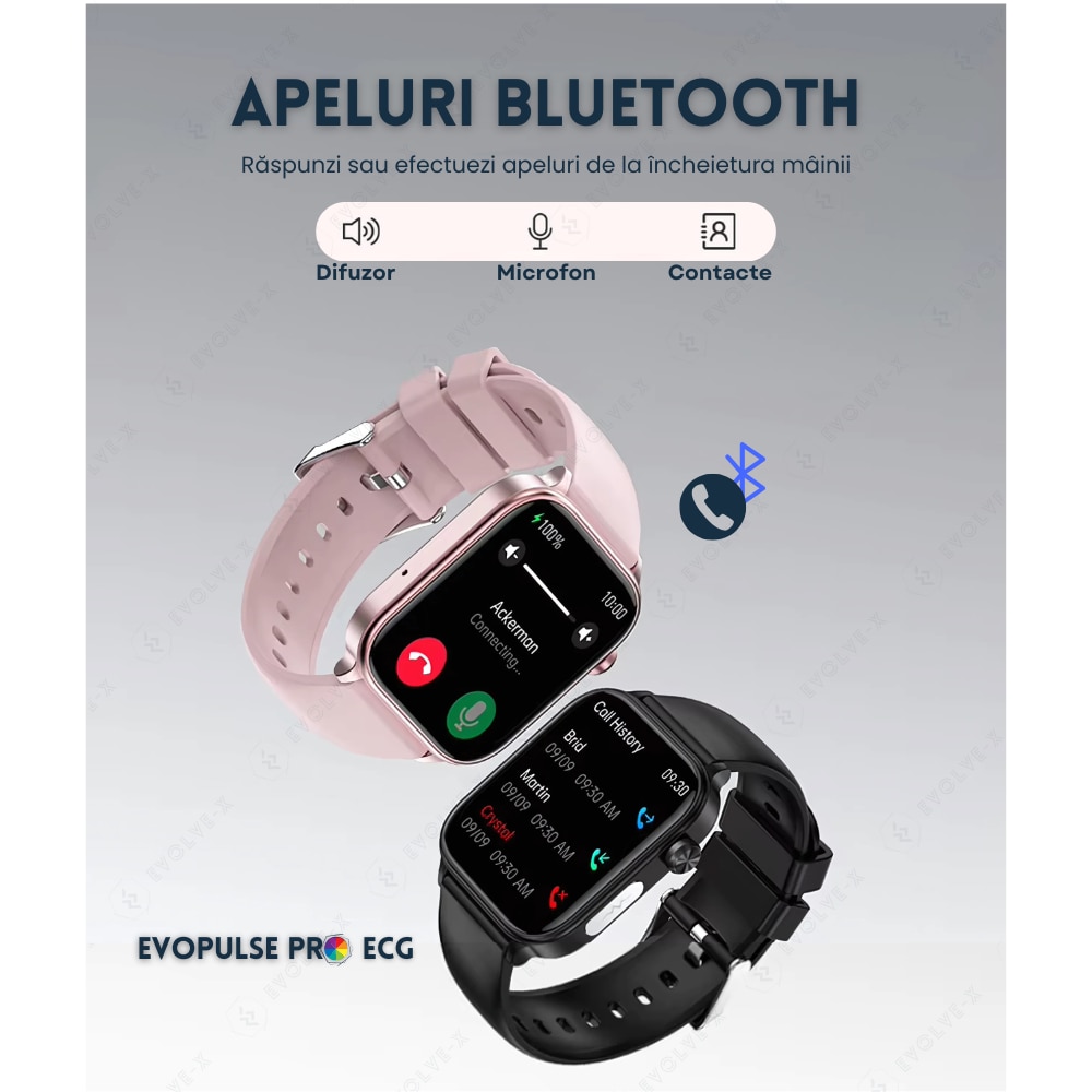 Ceas smartwatch Evolve-x® EvoPulse PRO, EKG, Apeluri si mesaje bluetooth, Glucometru ...