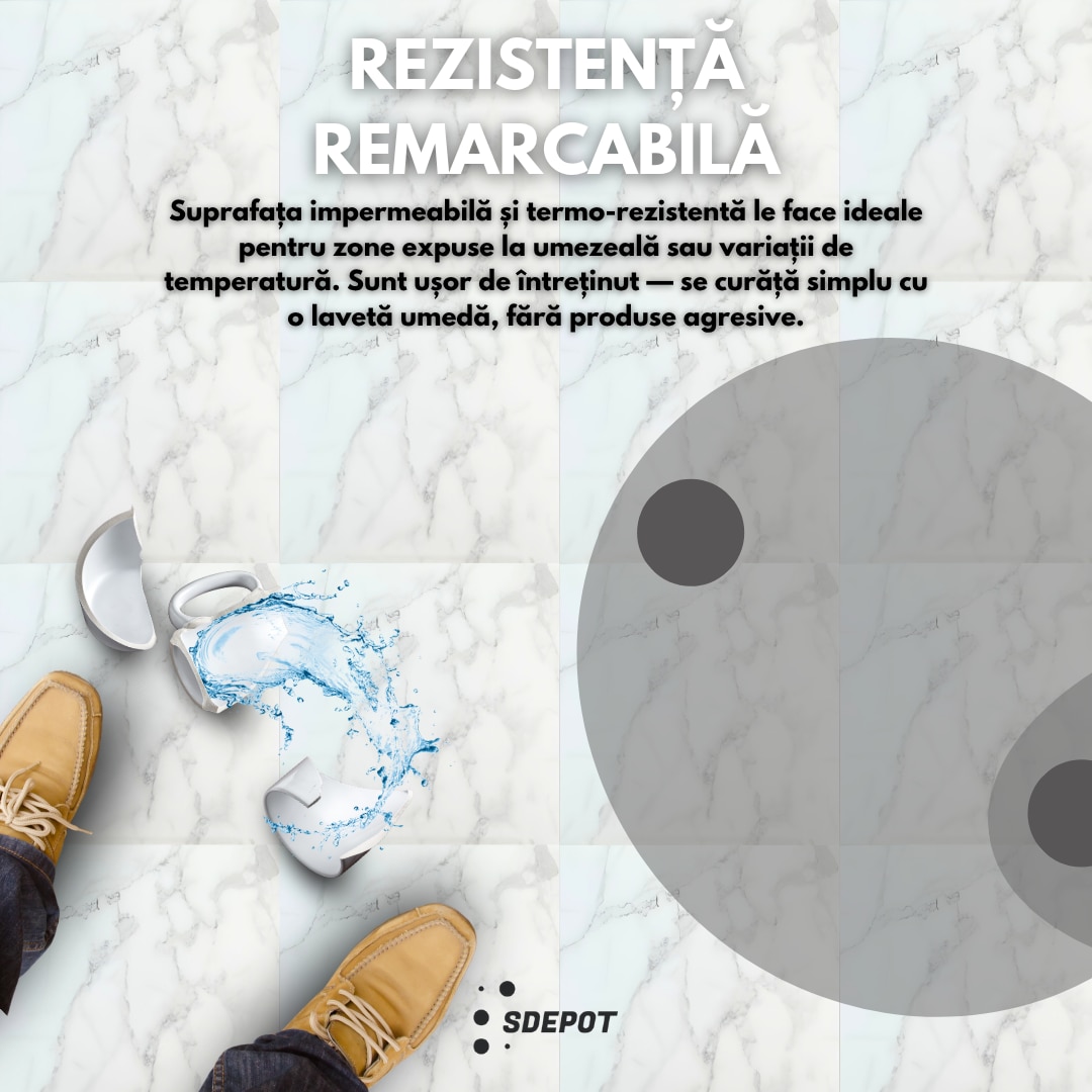 Set 10 placi adezive SDEPOT®, pentru podea, cu model tip marmura ...