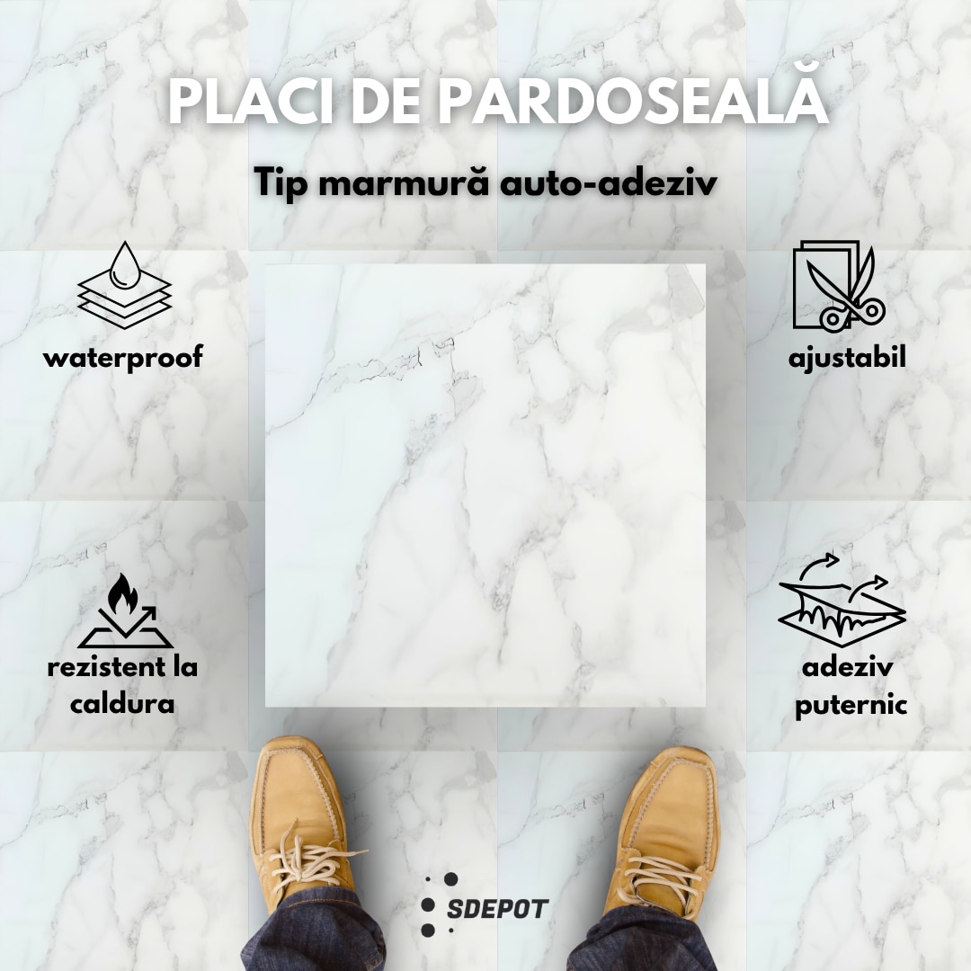 Set 10 placi adezive SDEPOT®, pentru podea, cu model tip marmura ...