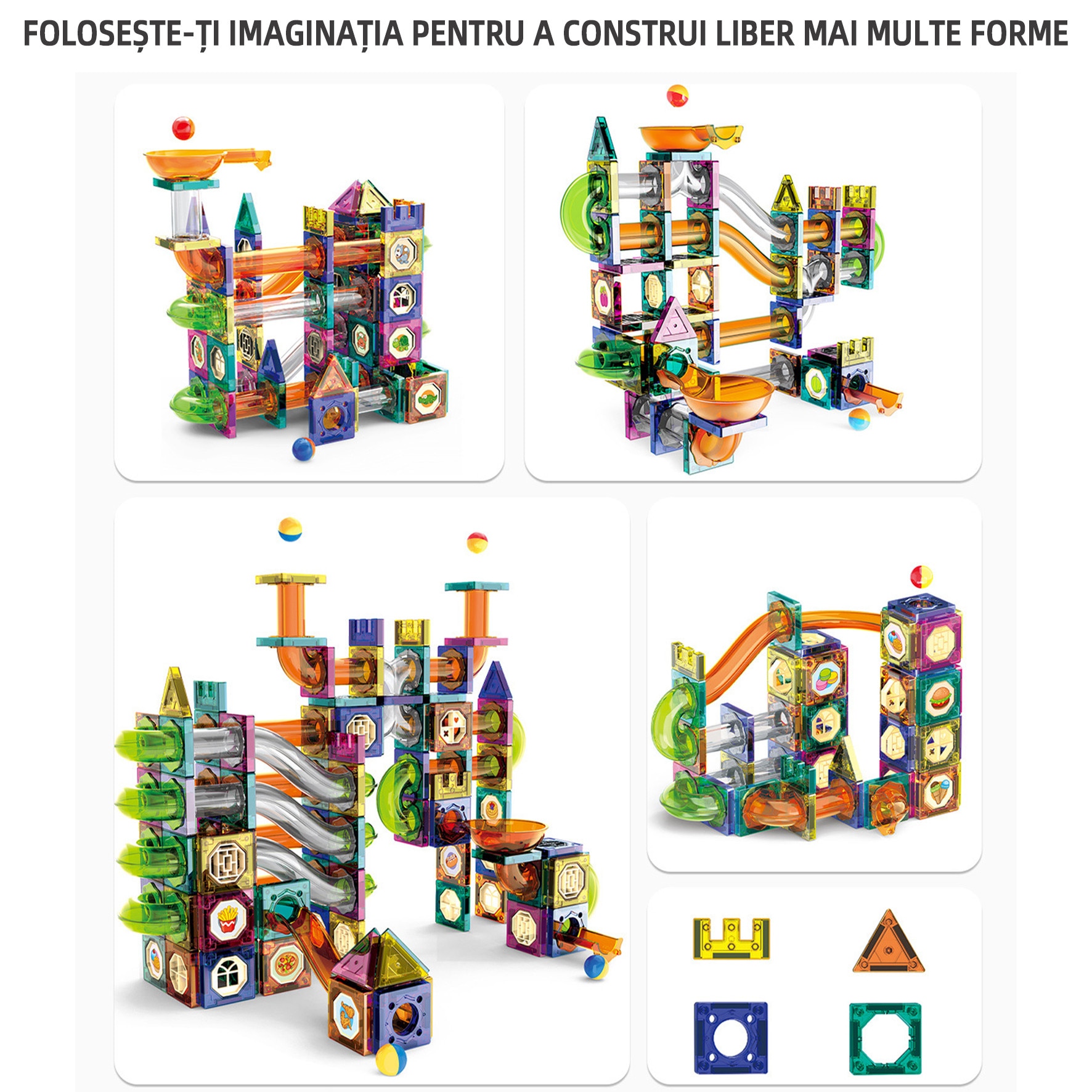 Set de constructie cu placi magnetice, 94 piese, Magneti Puternici ...