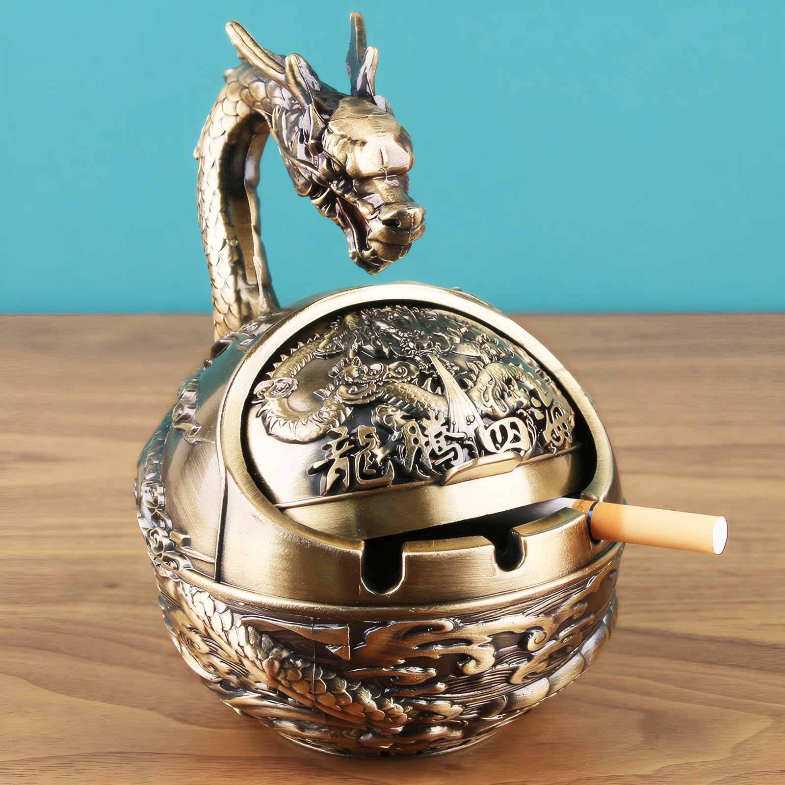 Scrumiera VPUINEFE Dragon, zinc, design vintage, capac semi-inchis ...