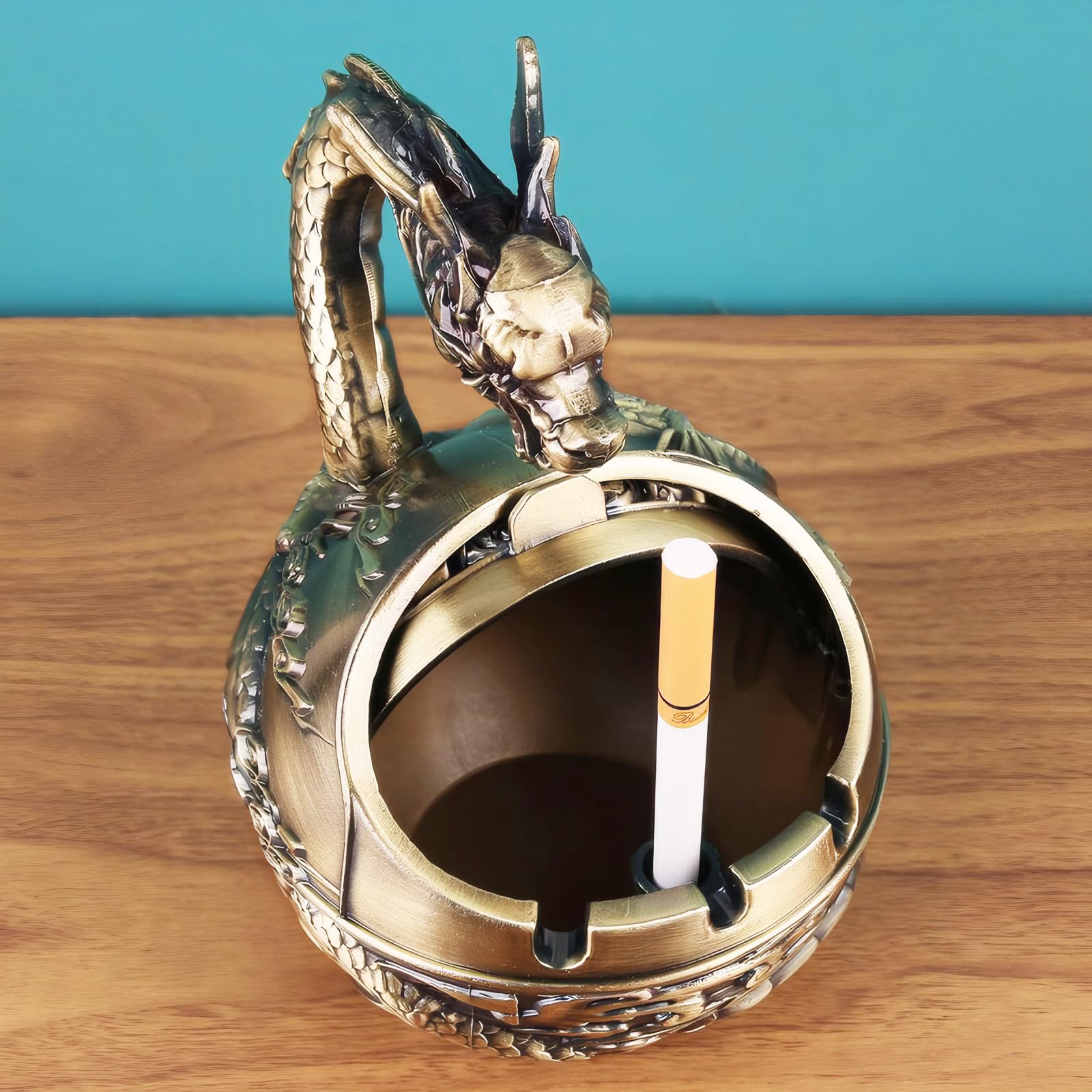 Scrumiera VPUINEFE Dragon, zinc, design vintage, capac semi-inchis ...