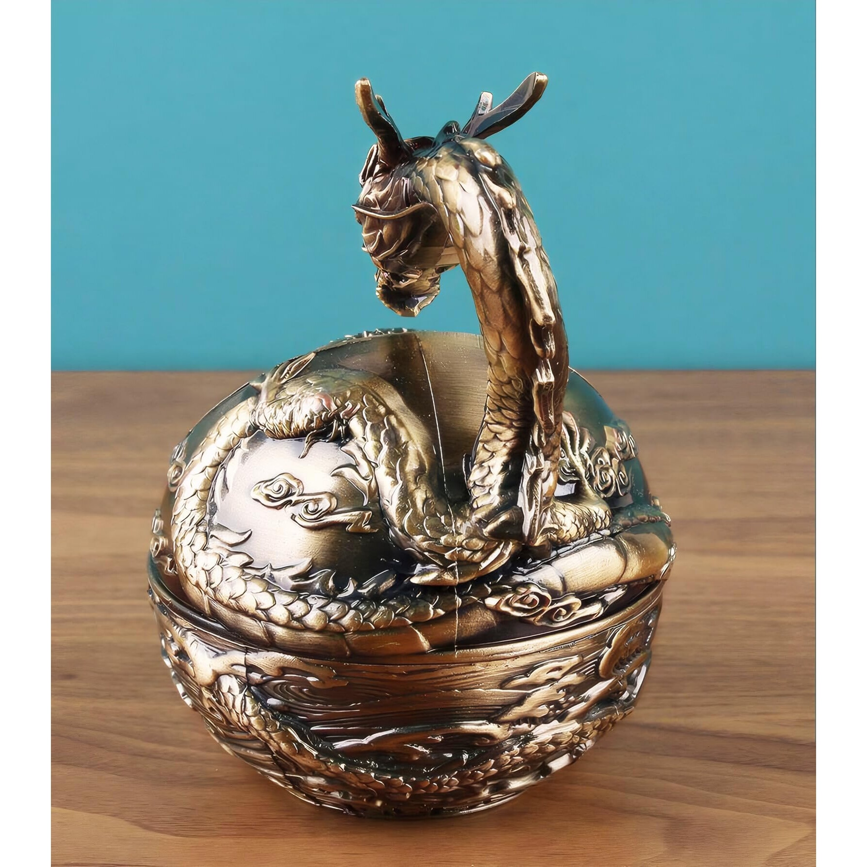 Scrumiera VPUINEFE Dragon, zinc, design vintage, capac semi-inchis ...