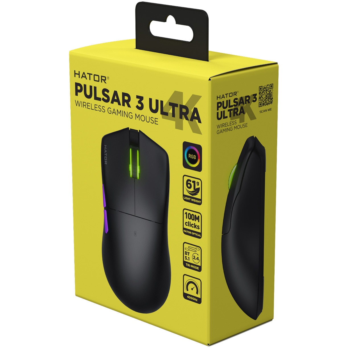 Mouse gaming wireless Hator Pulsar 3 ULTRA 8K+4K, 30K DPI, senzor ...