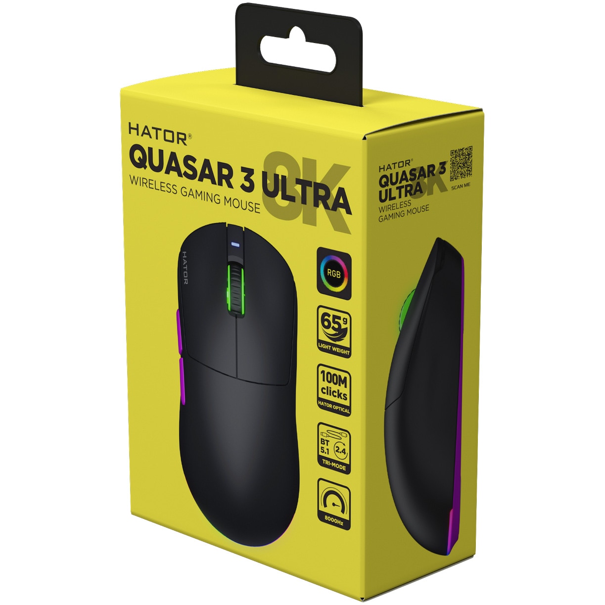 Mouse wireless Hator Quasar 3 ULTRA 8K, 30K DPI, conectivitate 2.4GHz ...
