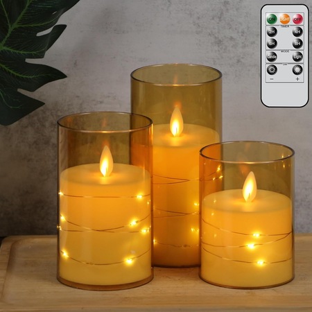 Set 3 Lumanari LED Fara Flacara, cu Luminite Stele sir, Acrilic ...