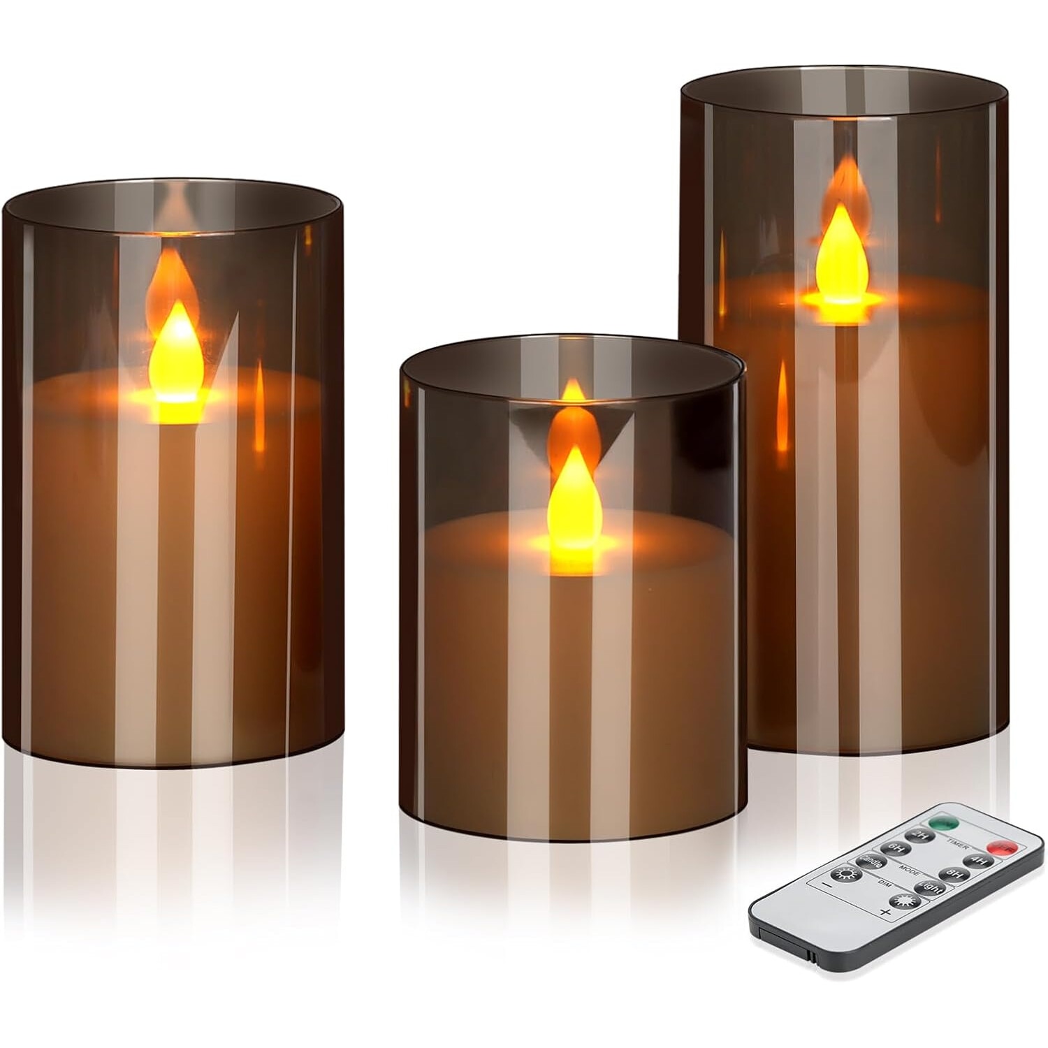 Set 3 Lumanari LED Fara Flacara, Acril, Telecomanda si Cronometru, Gri ...