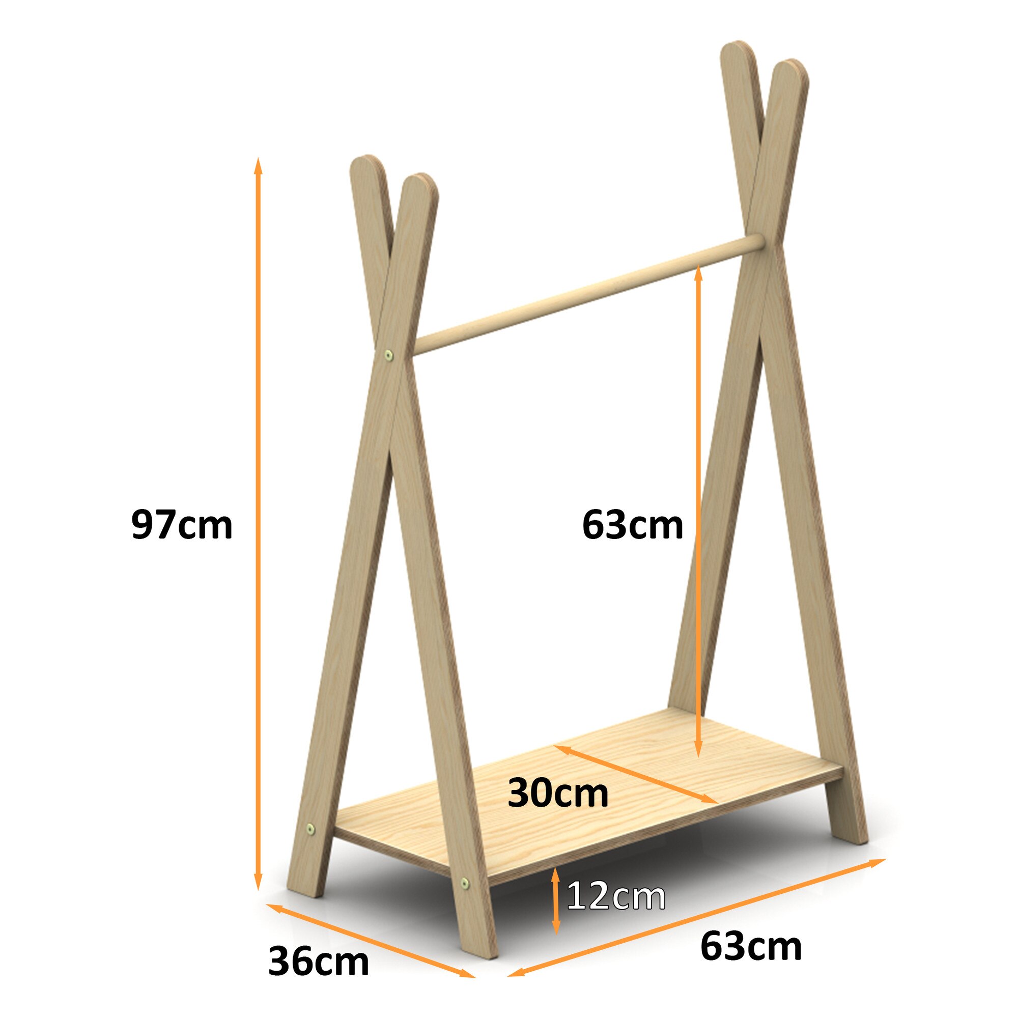 Cuier stativ din lemn pentru copii, TIPI M 97x63 cm, stil Montessori ...