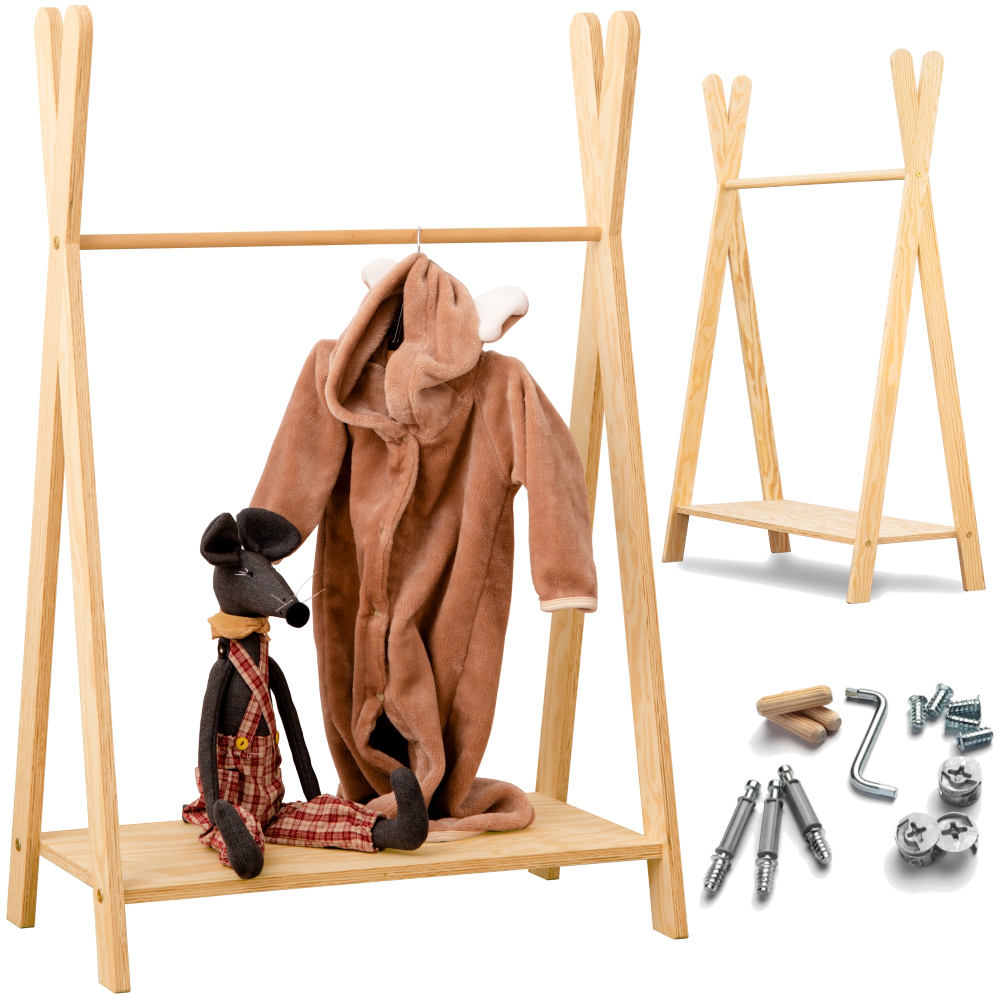 Cuier stativ din lemn pentru copii, TIPI M 97x63 cm, stil Montessori ...