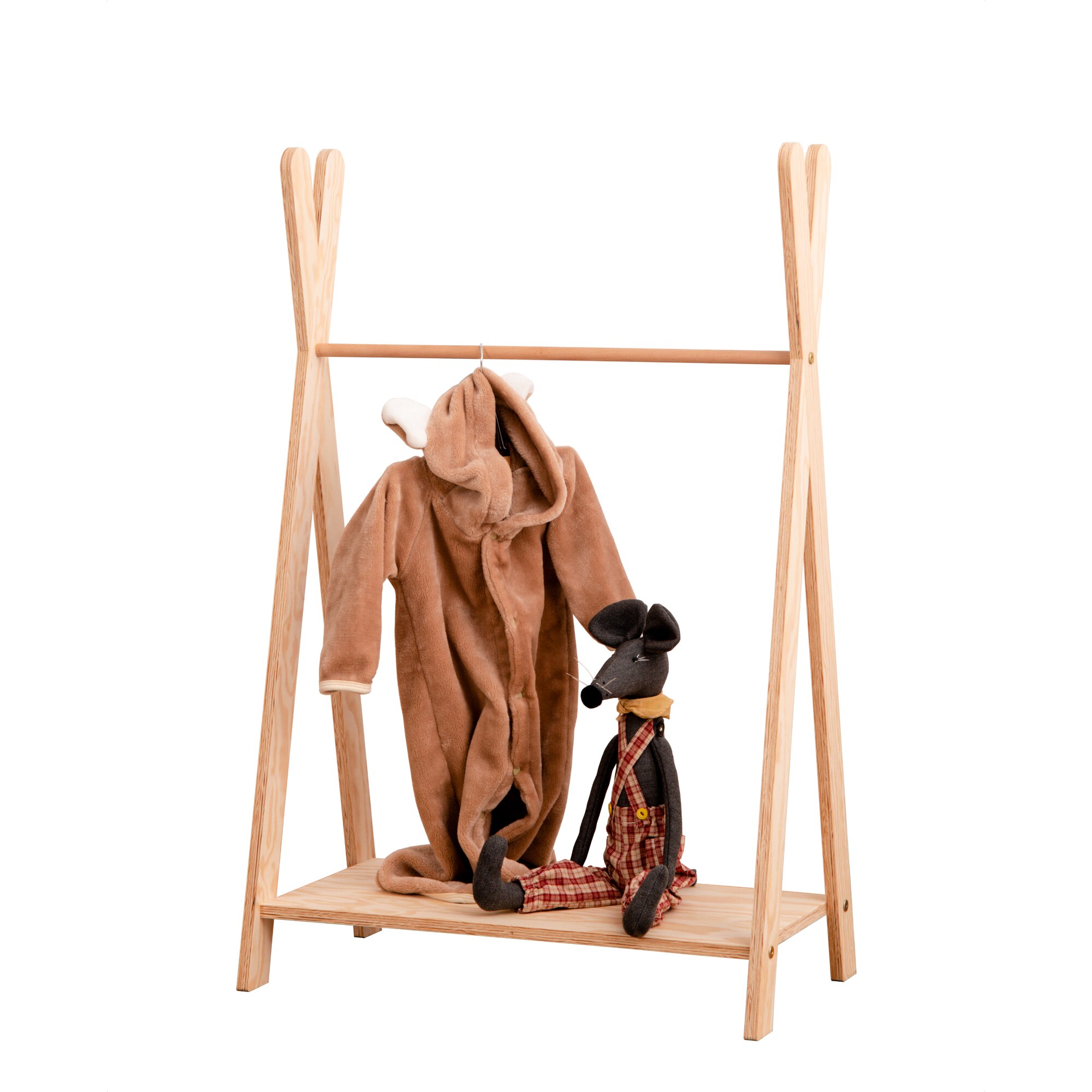 Cuier stativ din lemn pentru copii, TIPI M 97x63 cm, stil Montessori ...