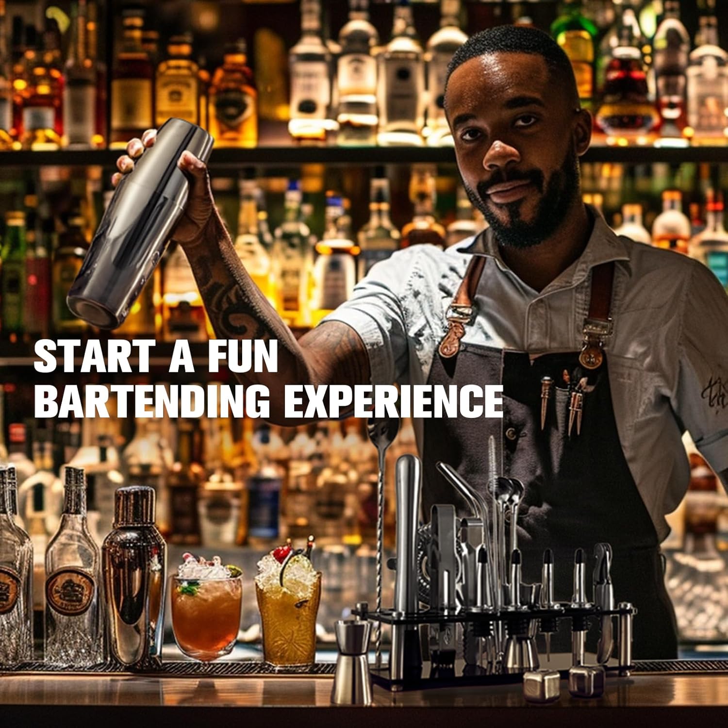 Set barman pentru preparare bauturi 23 piese, otel inoxidabil, 750ml si ...