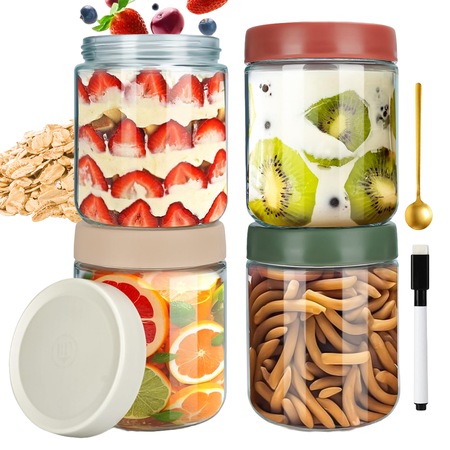 Set de 4 borcane din sticla cu capac, pentru preparate, 500ml ...