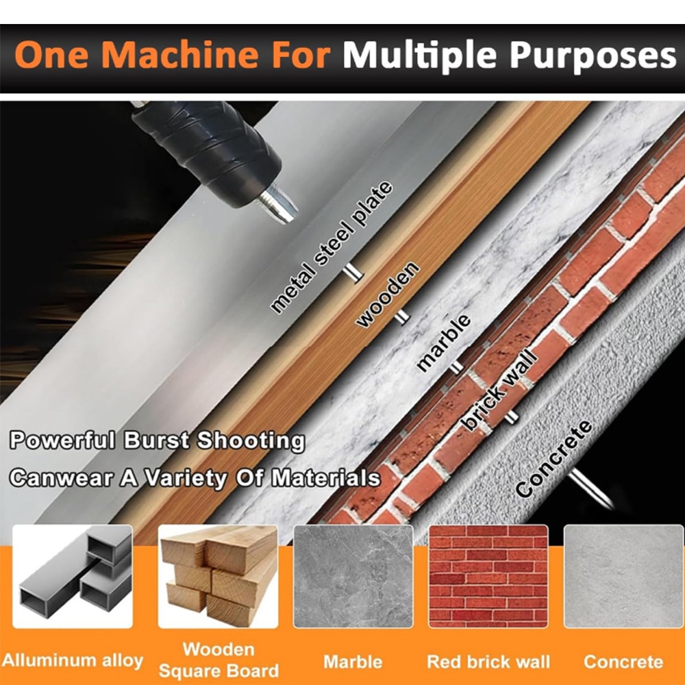 Ръчен пистолет за пирони, 5-скоростен стенен пирон, 200 пирона включени ...