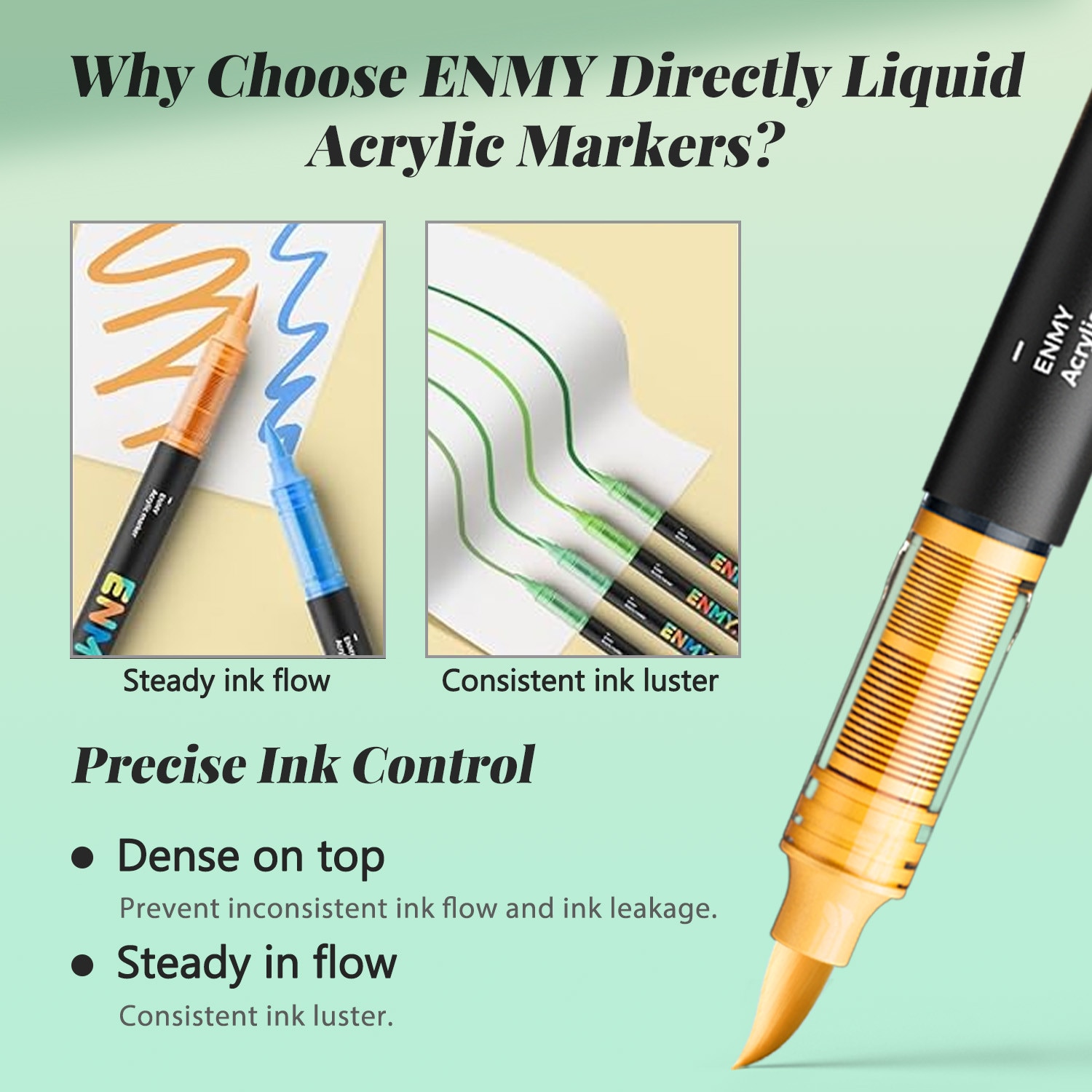 ENMY Set 60 Markere Acrilice cu Flux Direct de Cerneala, Varf Perie ...