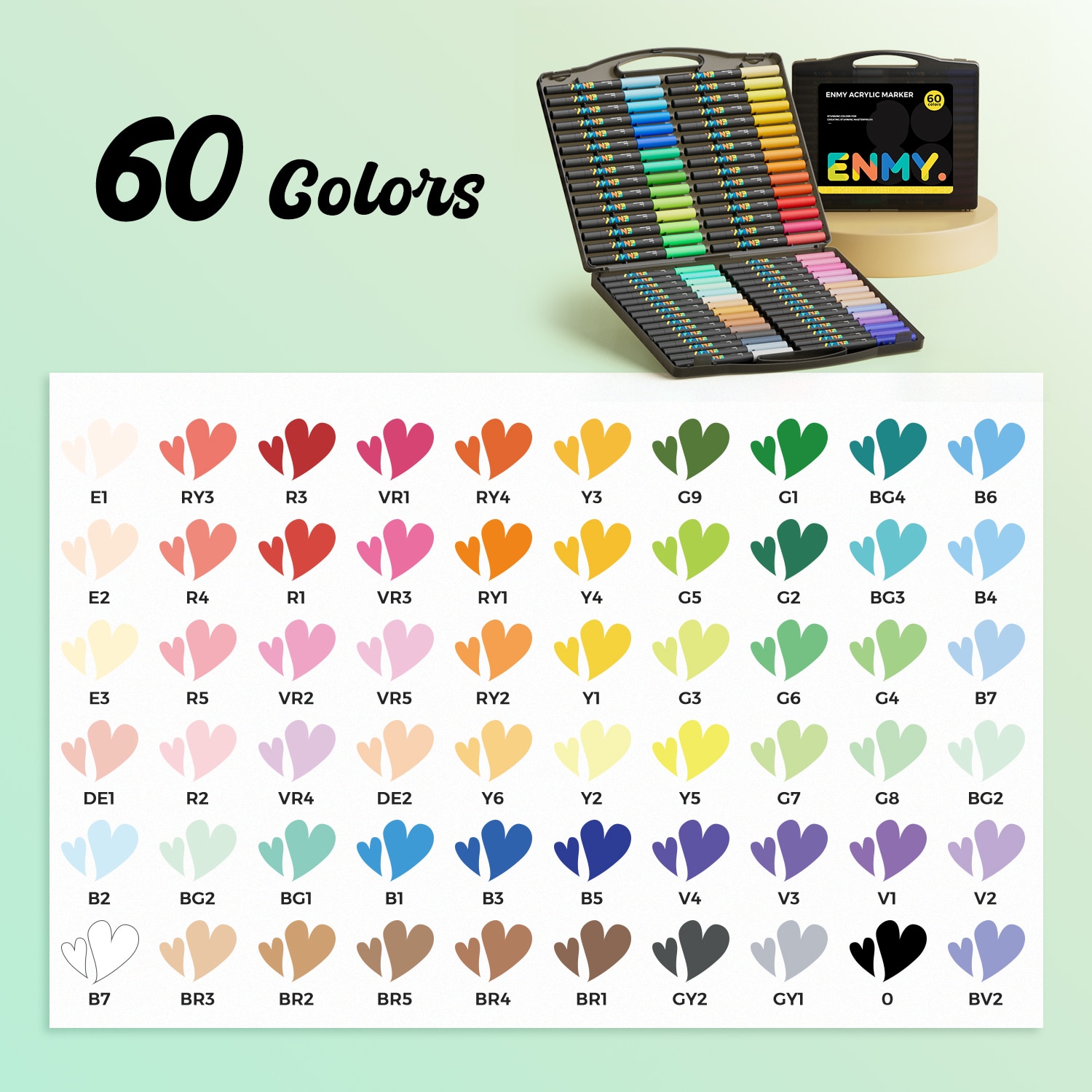 ENMY Set 60 Markere Acrilice cu Flux Direct de Cerneala, Varf Perie ...