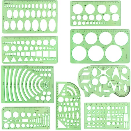 Set de 9 sabloane geometrice din plastic, verde, 280g - eMAG.ro