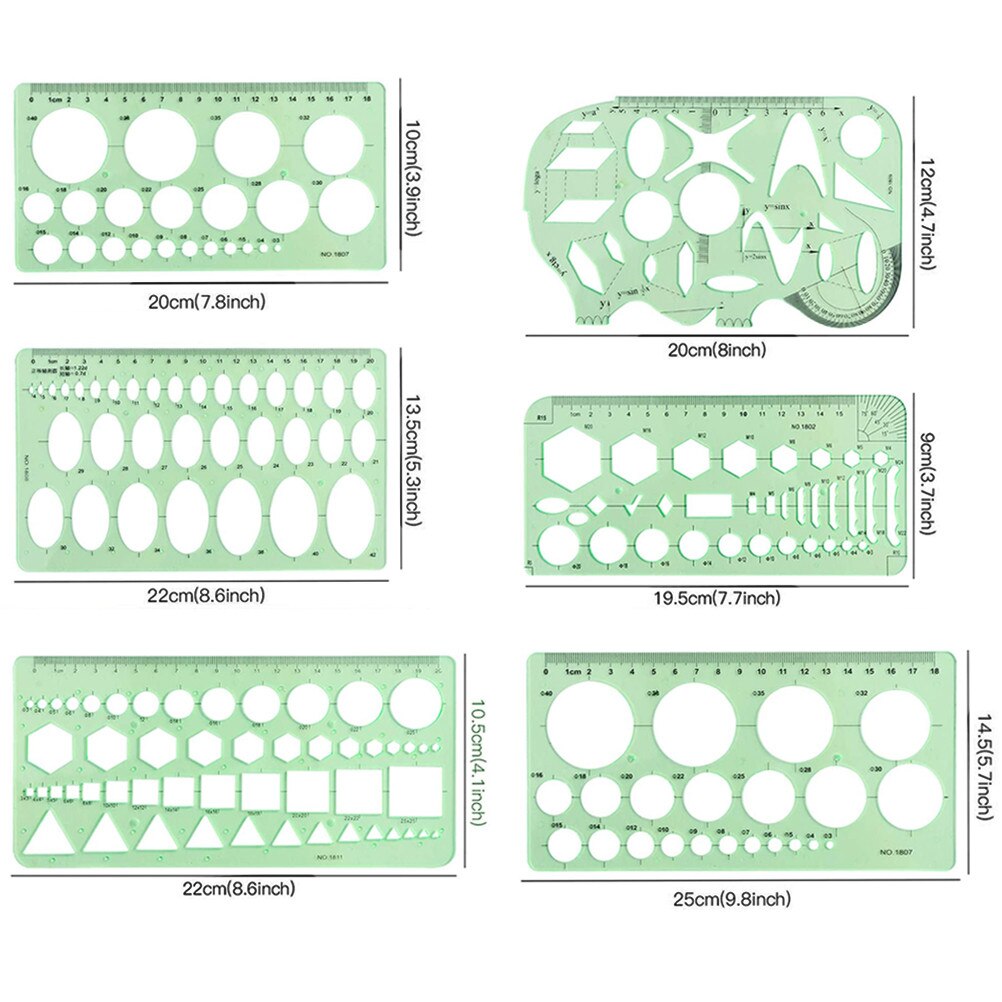 Set de 9 sabloane geometrice din plastic, verde, 280g - eMAG.ro