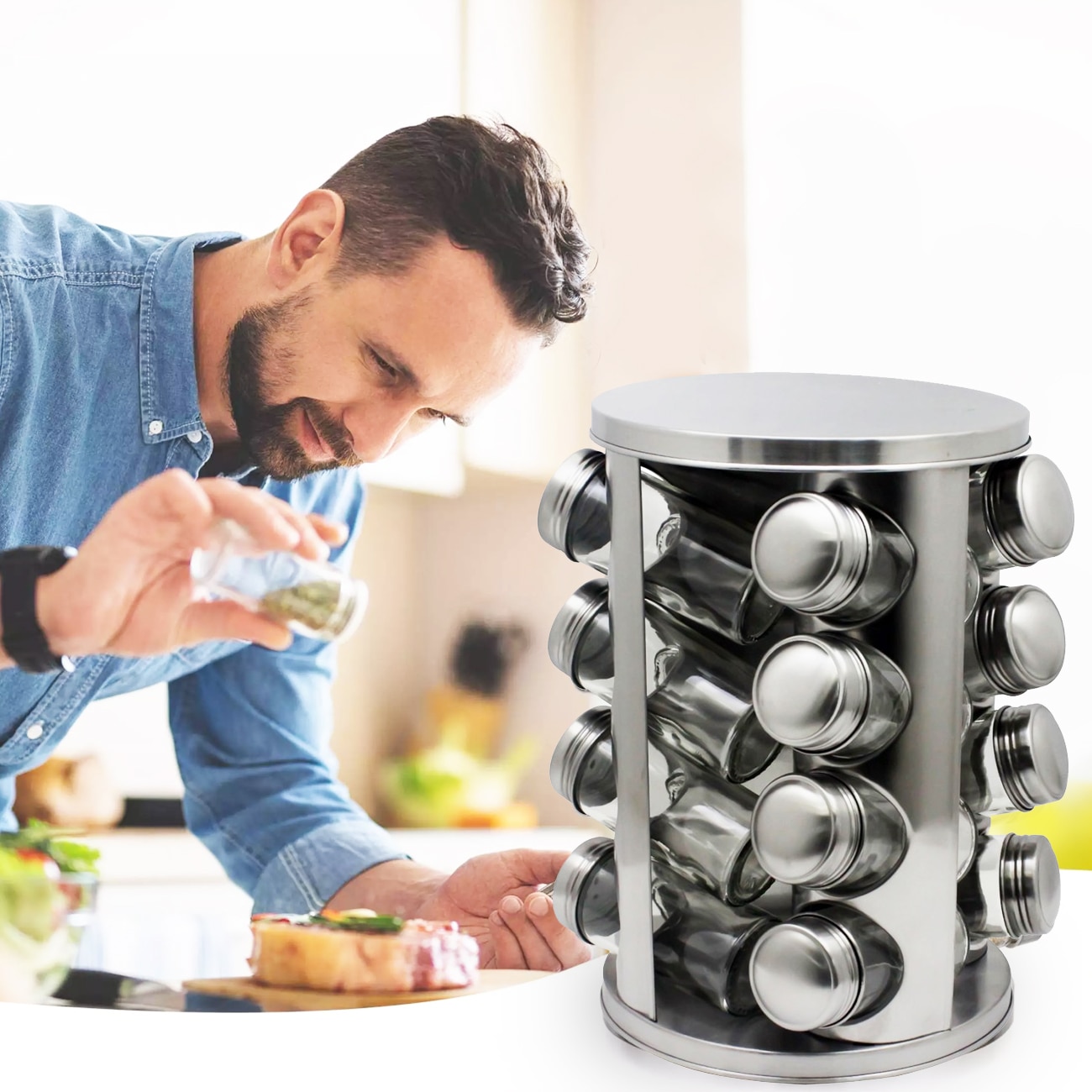 Borcane de condimente pe suport, Zephyr, 16 buc, 4 nivele, Baza ...