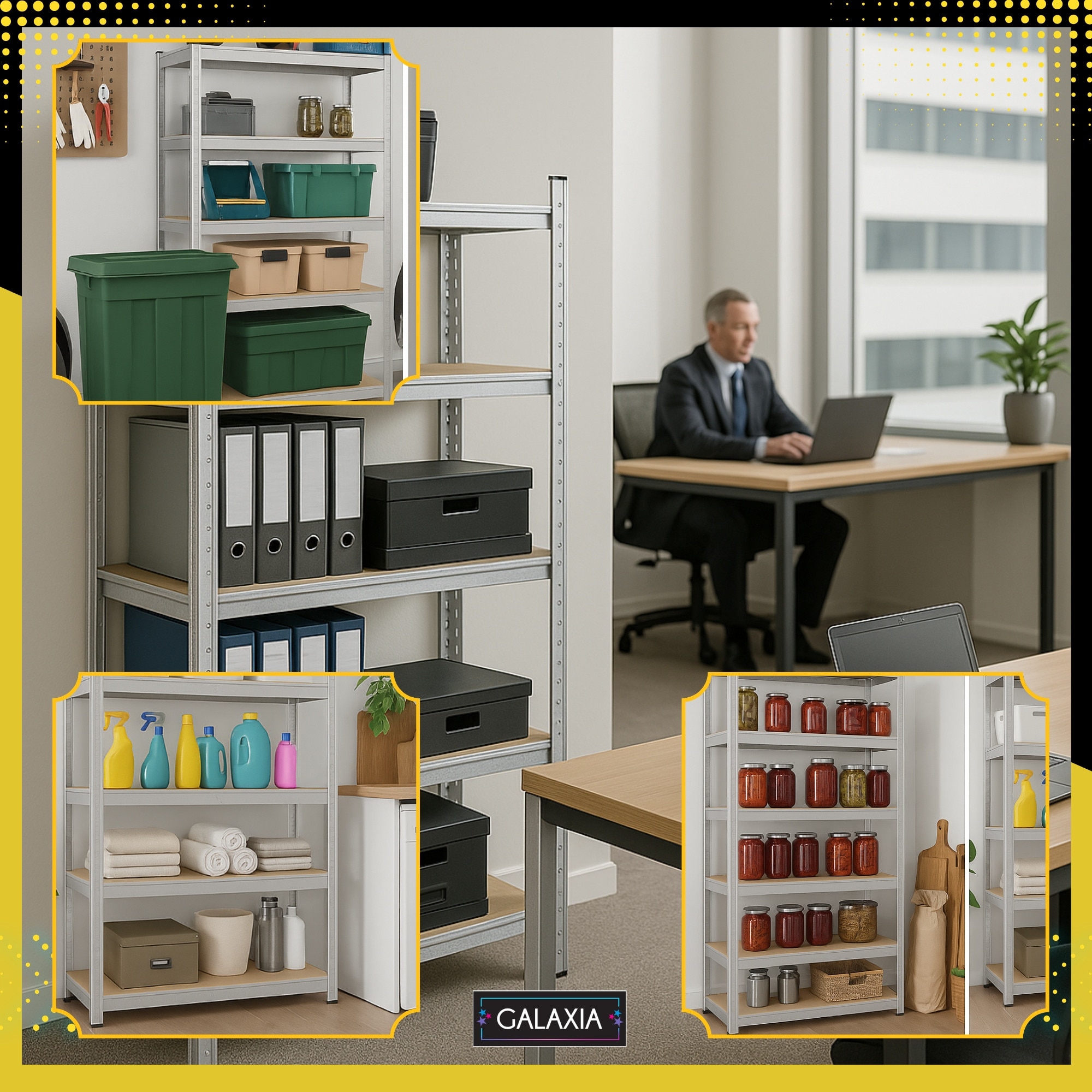 Raft metalic depozitare GALAXIA®, 5 polite MDF, 180x90x40 cm, 175 kg ...
