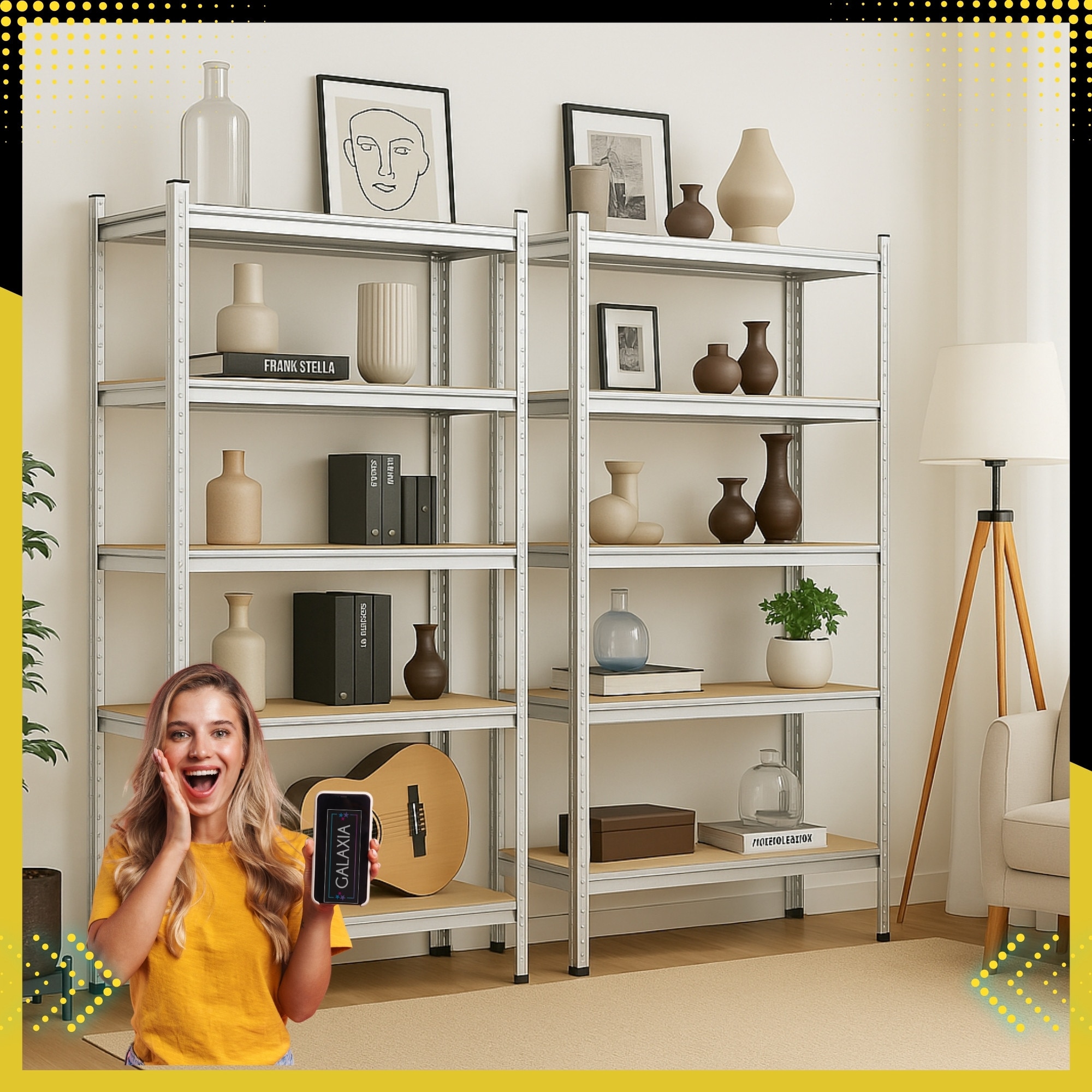 Raft metalic depozitare GALAXIA®, 5 polite MDF, 180x90x40 cm, 175 kg ...