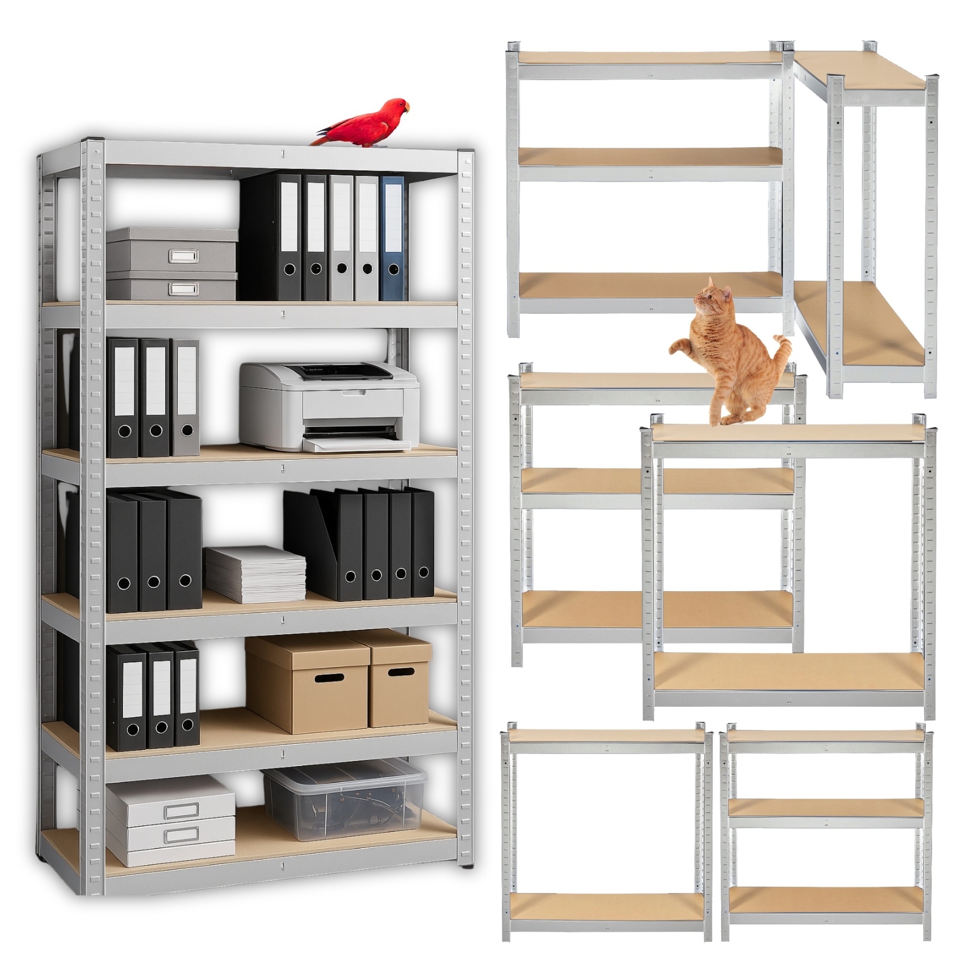Raft metalic depozitare GALAXIA®, 5 polite MDF, 180x90x40 cm, 175 kg ...