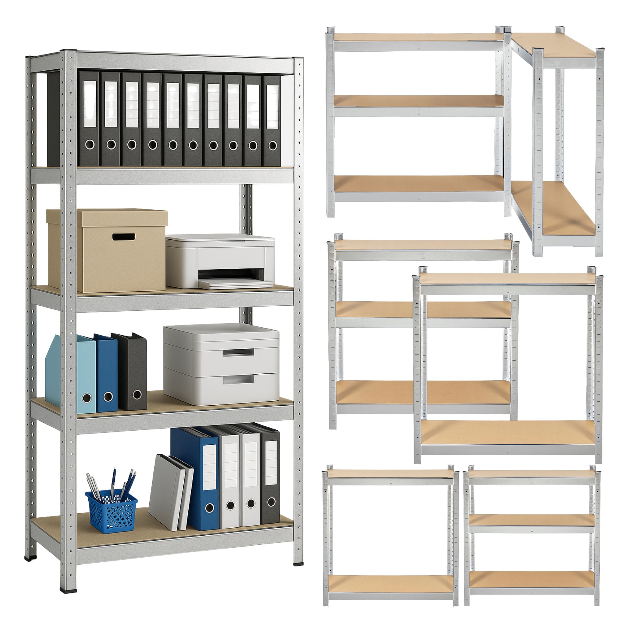Raft metalic depozitare GALAXIA®, 5 polite MDF, 180x90x40 cm, 175 kg ...