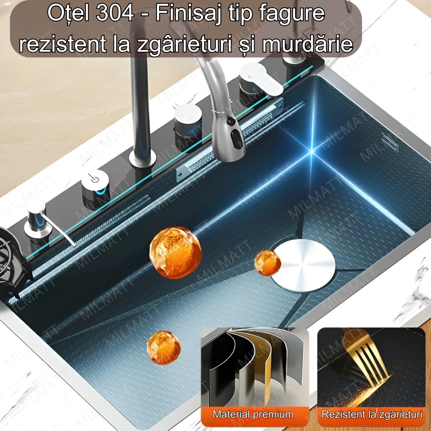 Set chiuveta bucatarie, Milmatt, multifunctionala, cu afisaj led ...