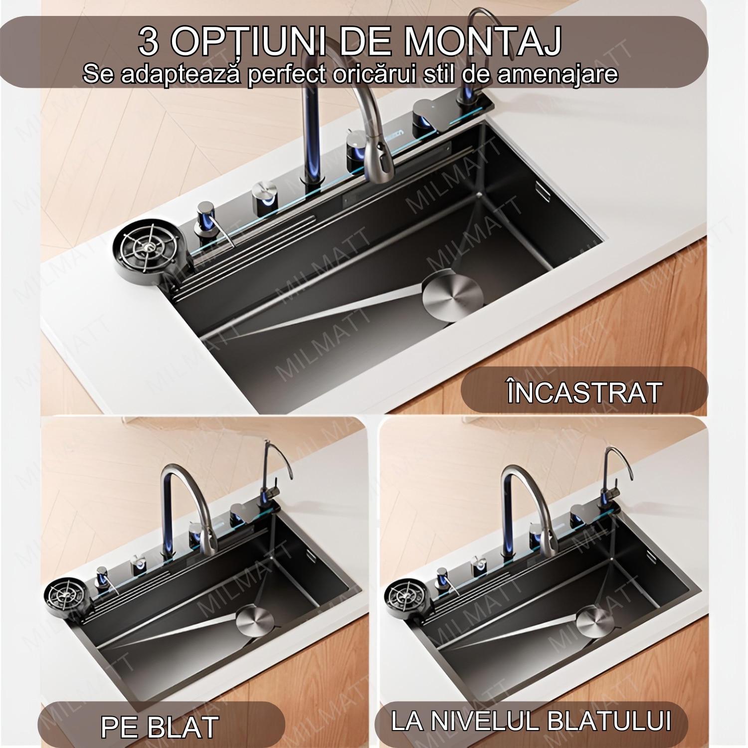 Set chiuveta bucatarie, Milmatt, multifunctionala, cu afisaj led ...