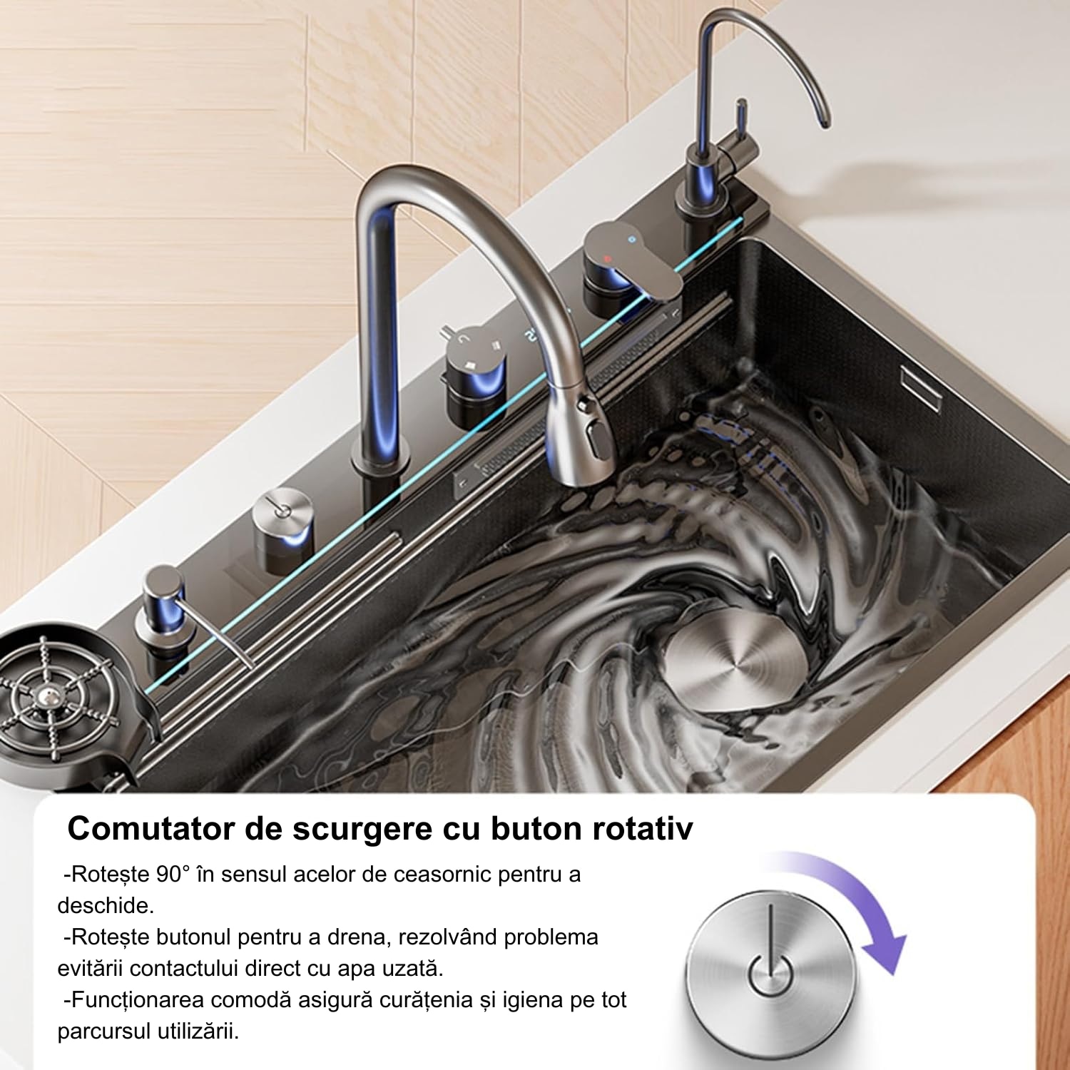 Set chiuveta bucatarie, Milmatt, multifunctionala, cu afisaj led ...