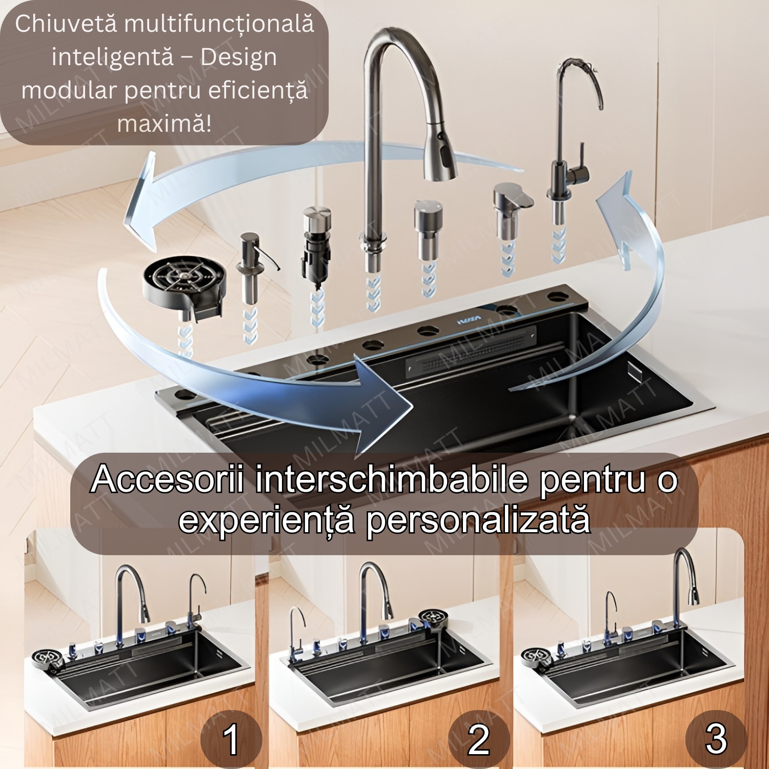 Set chiuveta bucatarie, Milmatt, multifunctionala, cu afisaj led ...