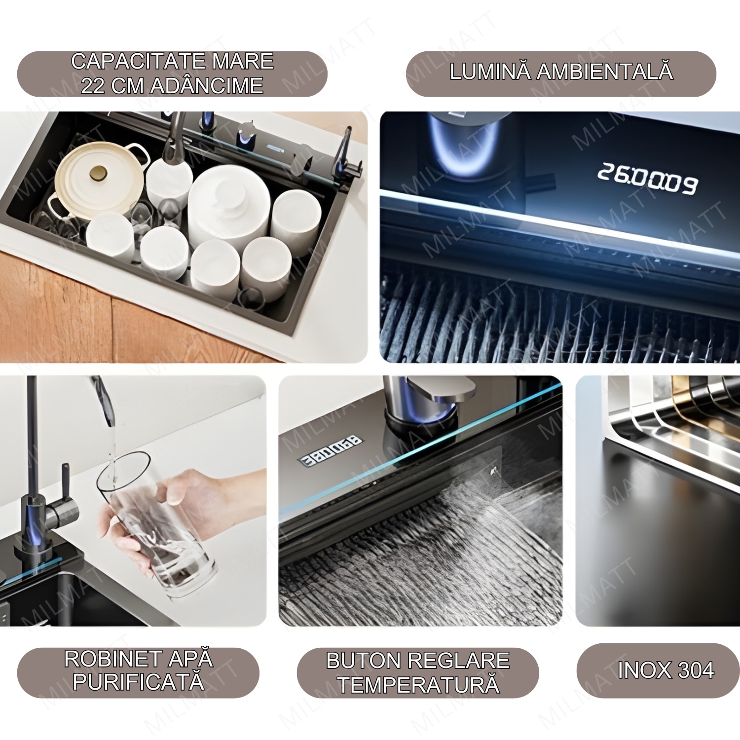 Set chiuveta bucatarie, Milmatt, multifunctionala, cu afisaj led ...