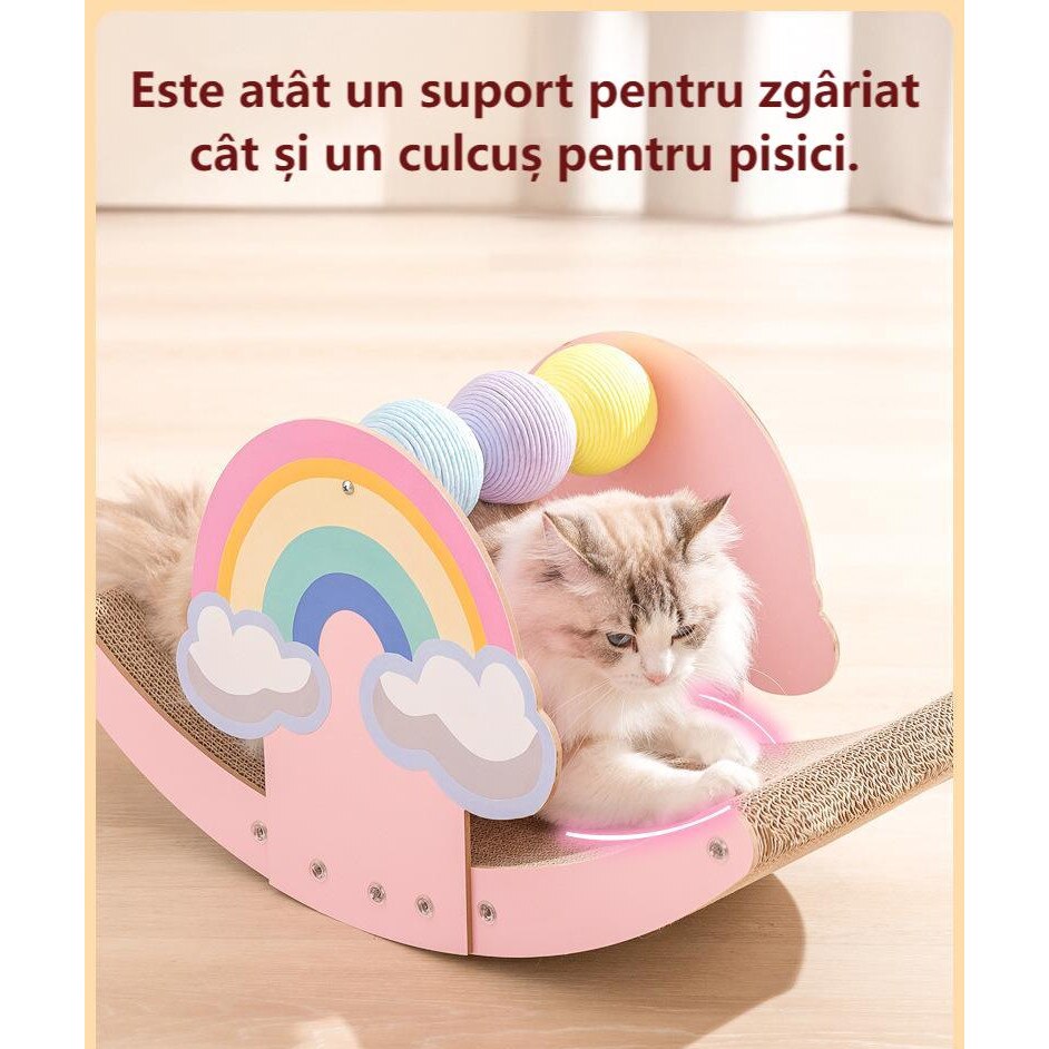 Suport de zgariat si loc de odihna pentru pisici 2-in-1 – roz cu model ...