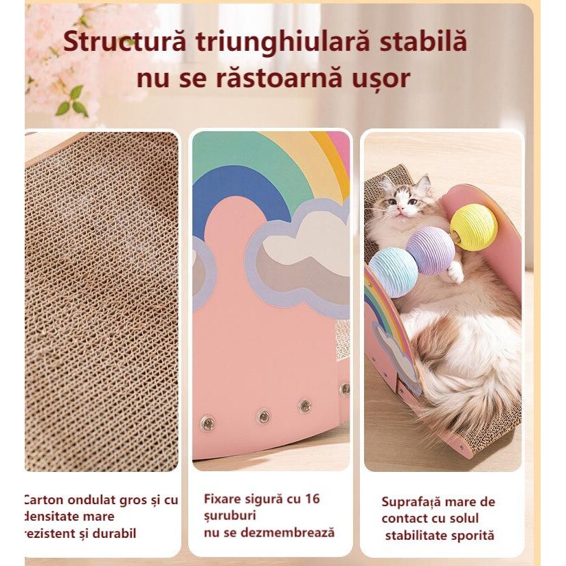 Suport de zgariat si loc de odihna pentru pisici 2-in-1 – roz cu model ...