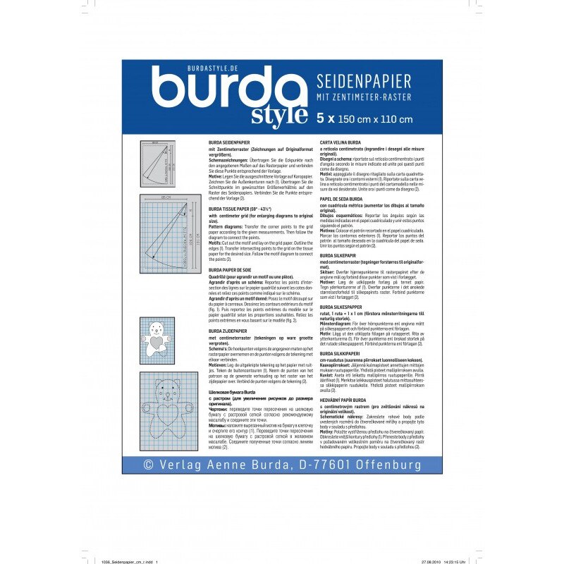 Hartie textila pentru tipare, cu grila in cm, 5 coli, 140 cm x 110 cm ...