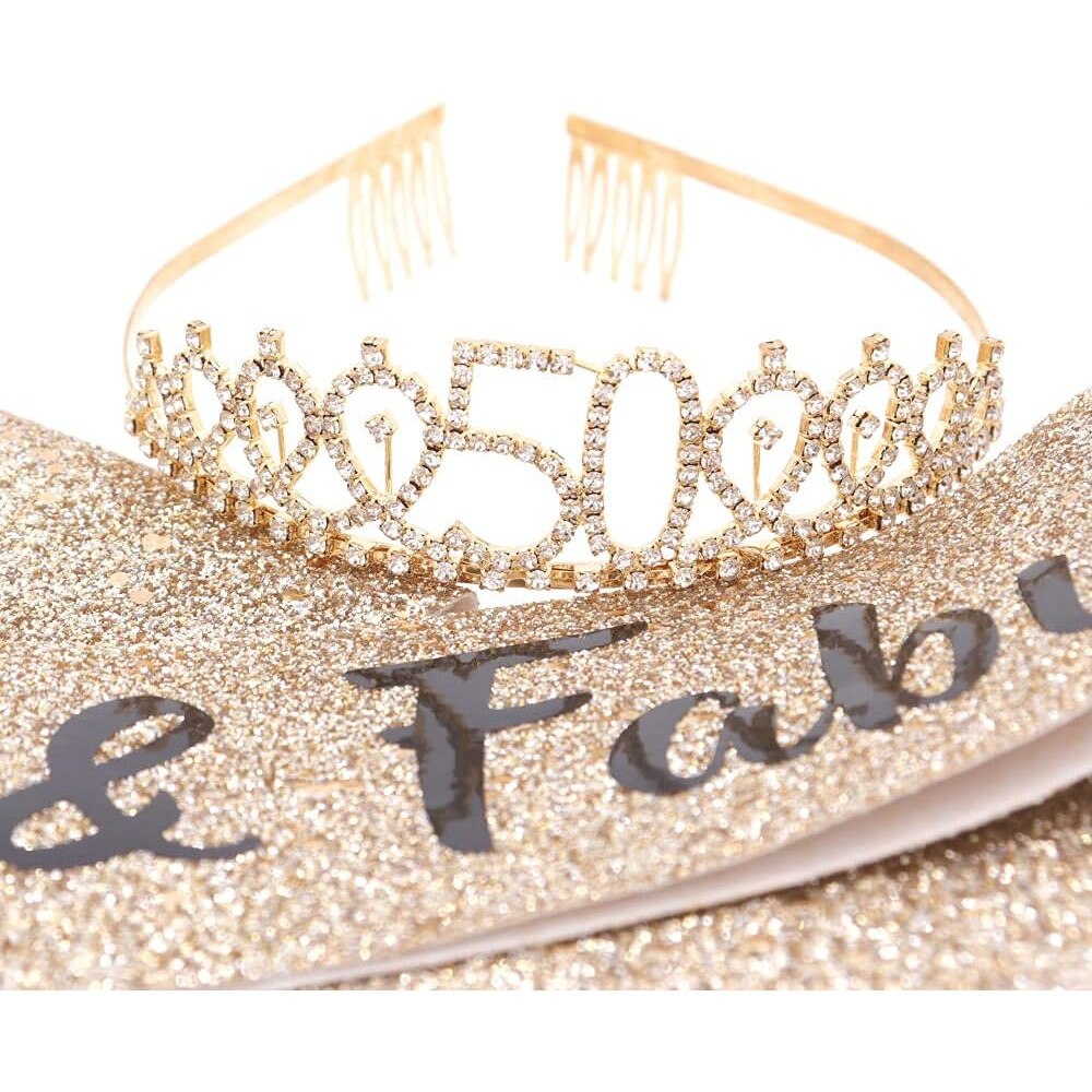 Set sash si tiara cu strasuri "30 & FABULOUS", alb cu litere aurii ...