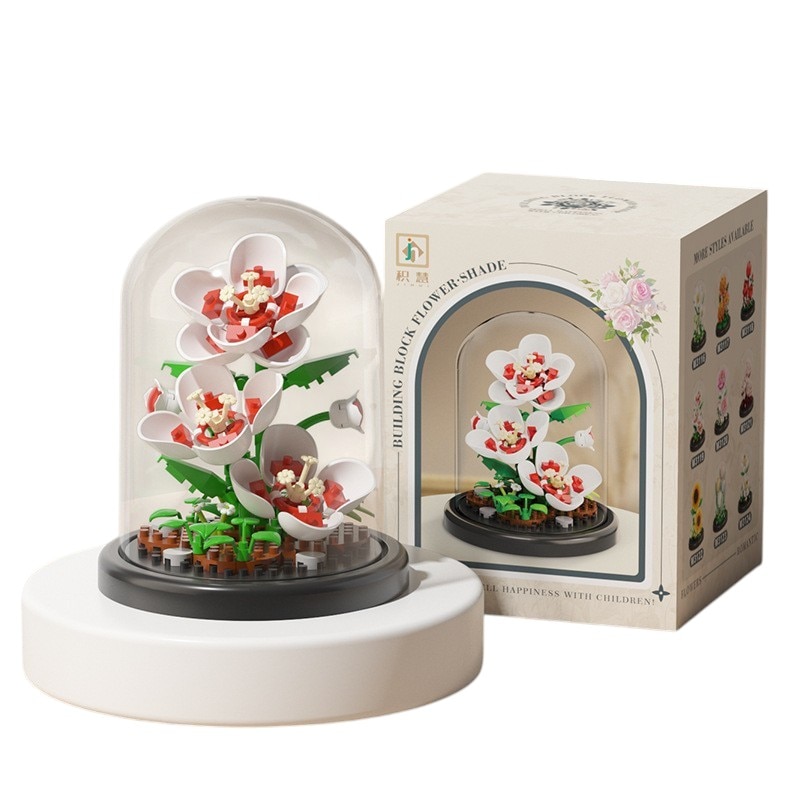 Комплект строителни блокчета с цветя, 128 части, със защитен капак ...