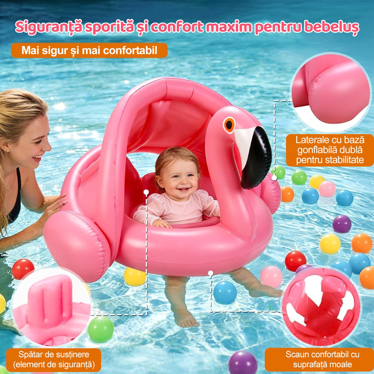 Colac Inot pentru Bebelusi si Copii, BYONDSELF®, Design Flamingo, Cu ...