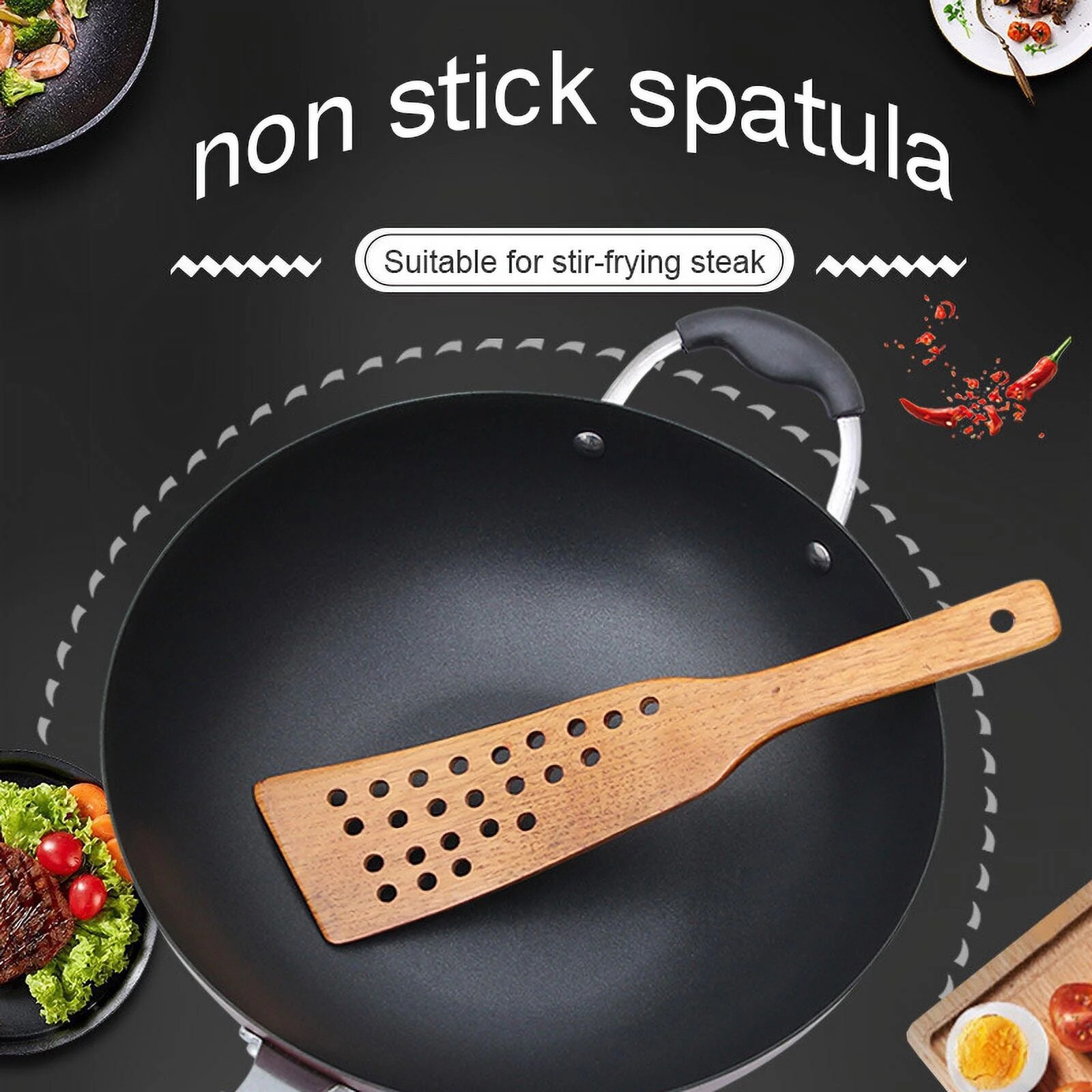 Spatula din lemn cu 24 de gauri, multicolor, 33x7.5x1.5cm - eMAG.ro