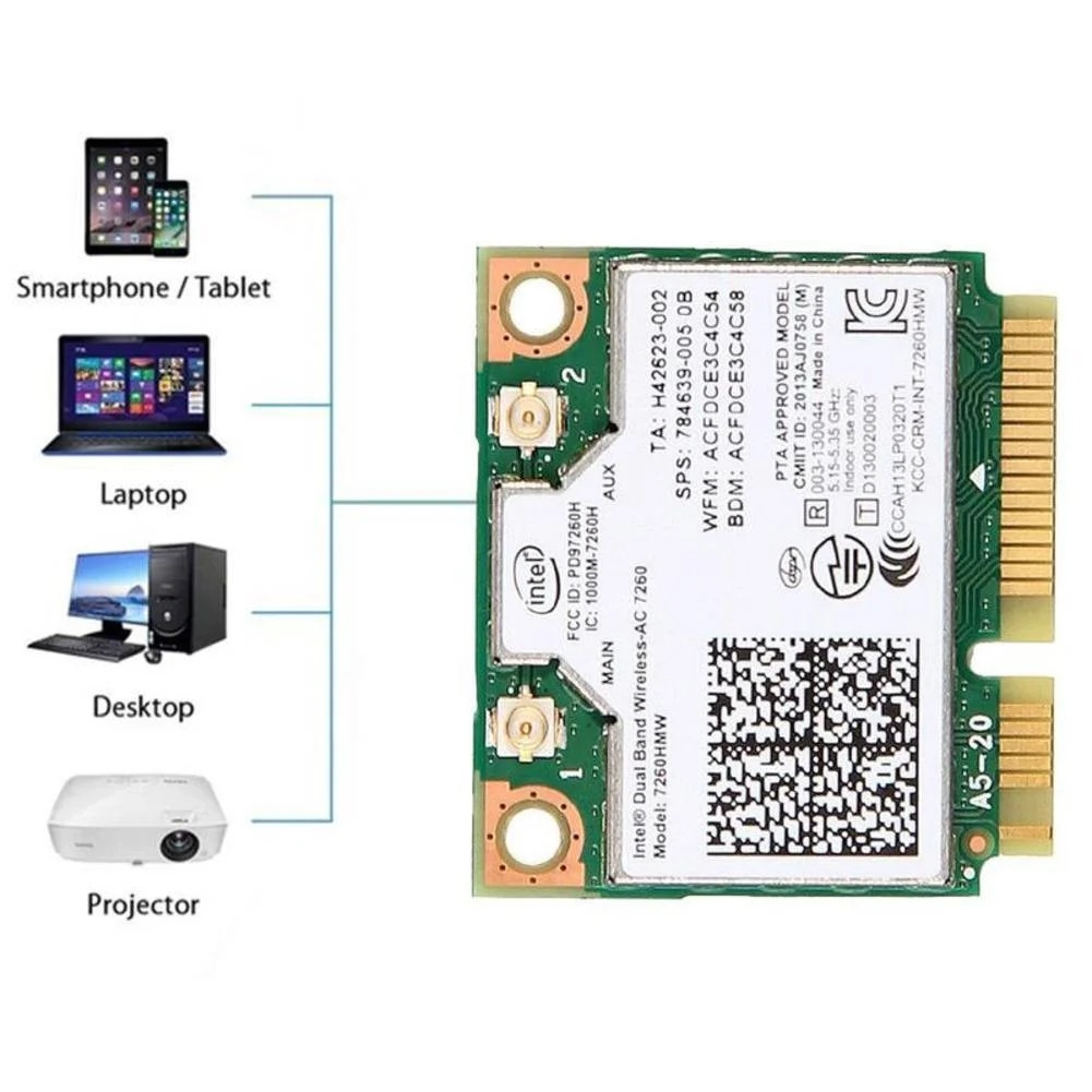 Мрежова карта, Intel, 802.11AC, 2.4G 300Mbps, 5G 867Gbps, MINI PCIe ...