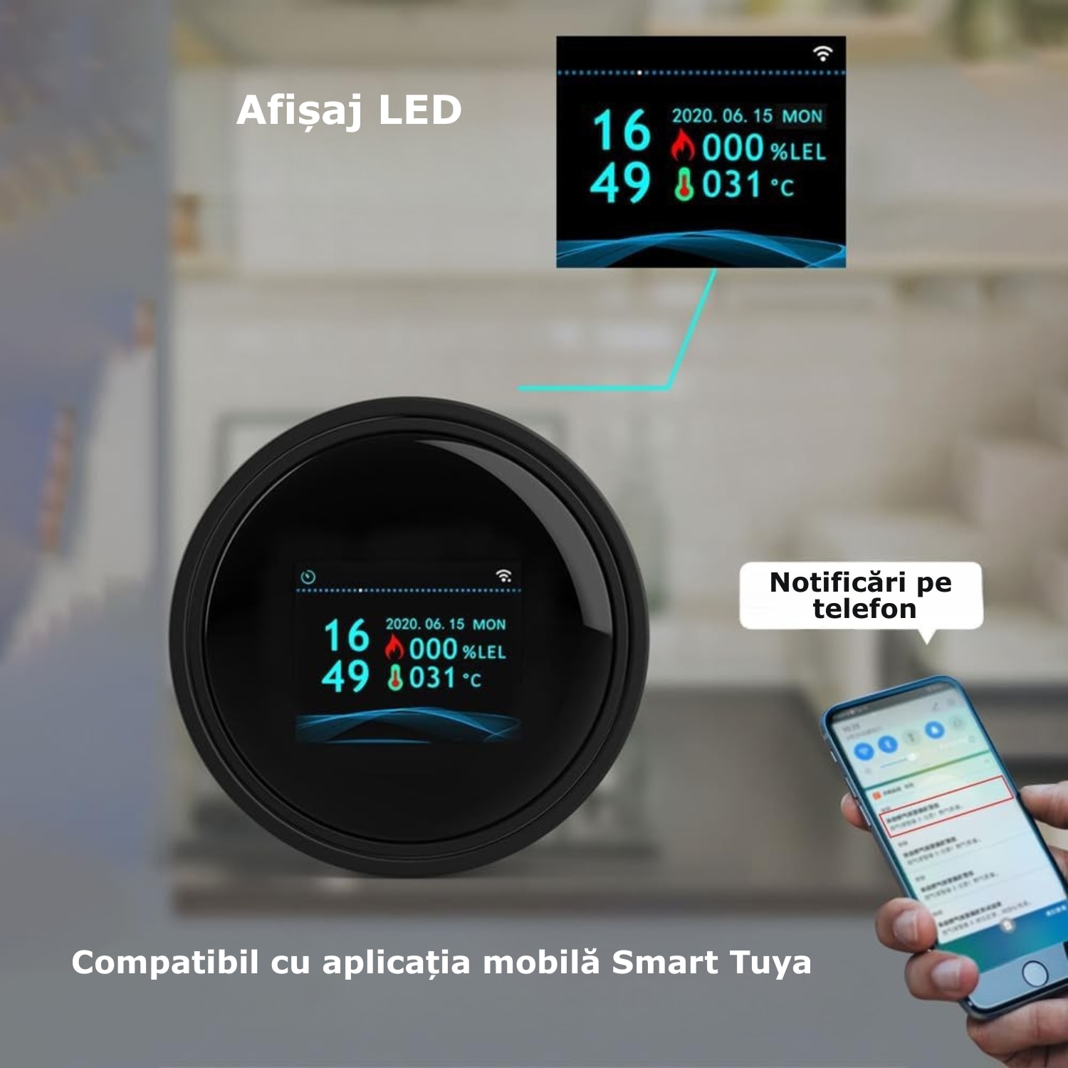 Senzor detector de gaz fara fir, Simply Joy, Smart, Wireless, Pentru ...