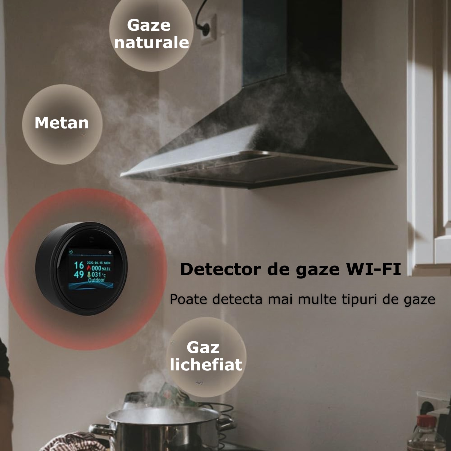 Senzor detector de gaz fara fir, Simply Joy, Smart, Wireless, Pentru ...
