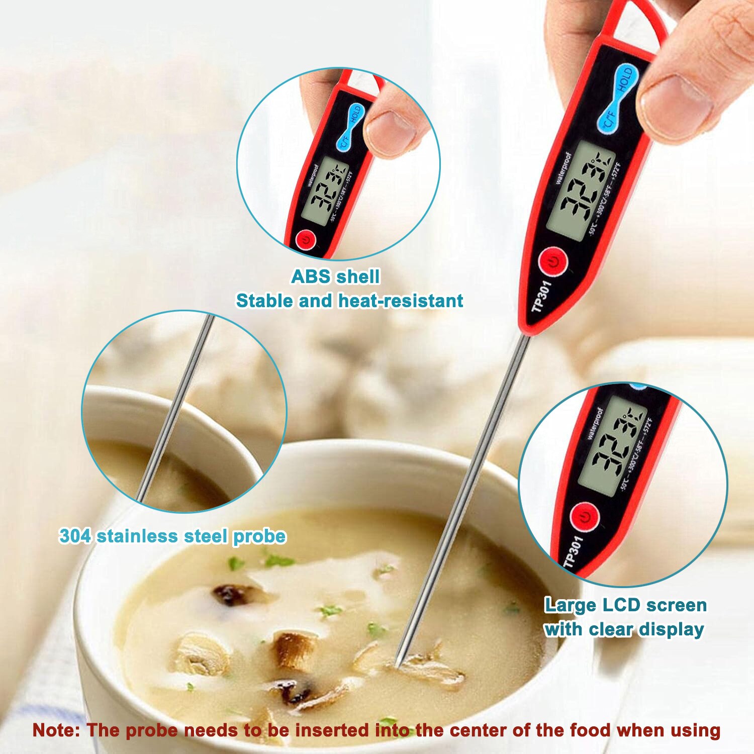 Termometru Alimentar, Sonda Lunga Inox, Digital, BYONDSELF®, Citire ...